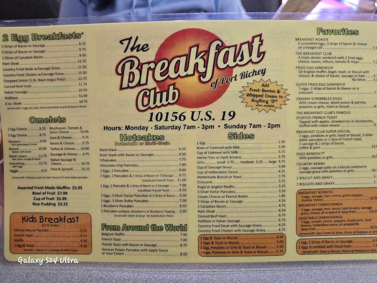 Menu at The Breakfast Club, Port Richey
