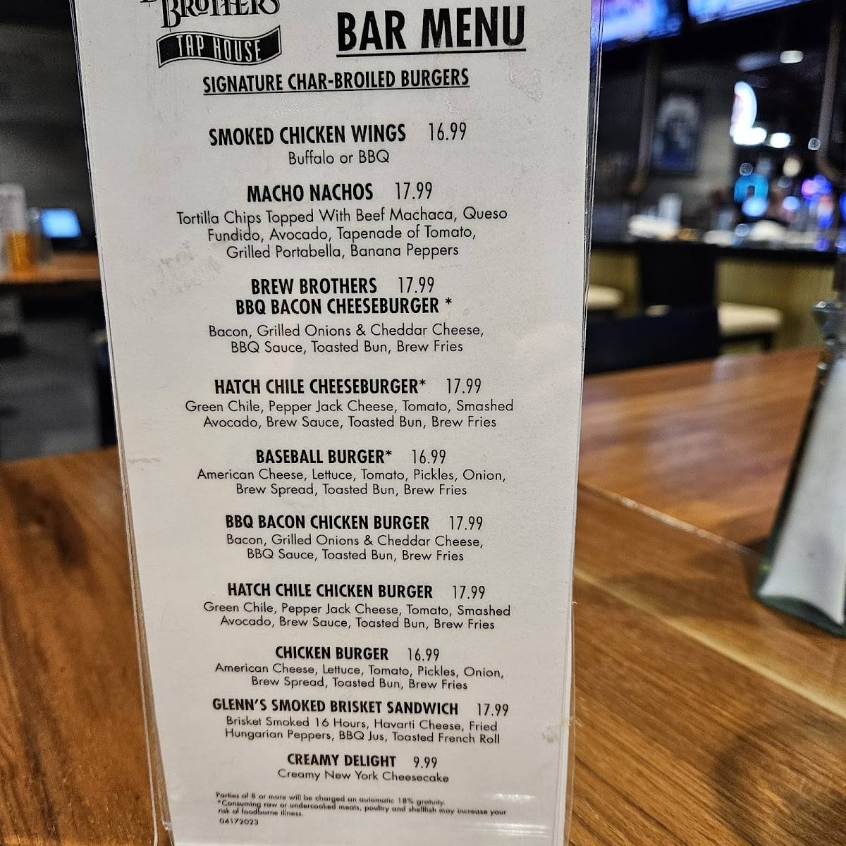 Menu at The Brew Brothers Tap House pub & bar, Laughlin, S Casino Dr