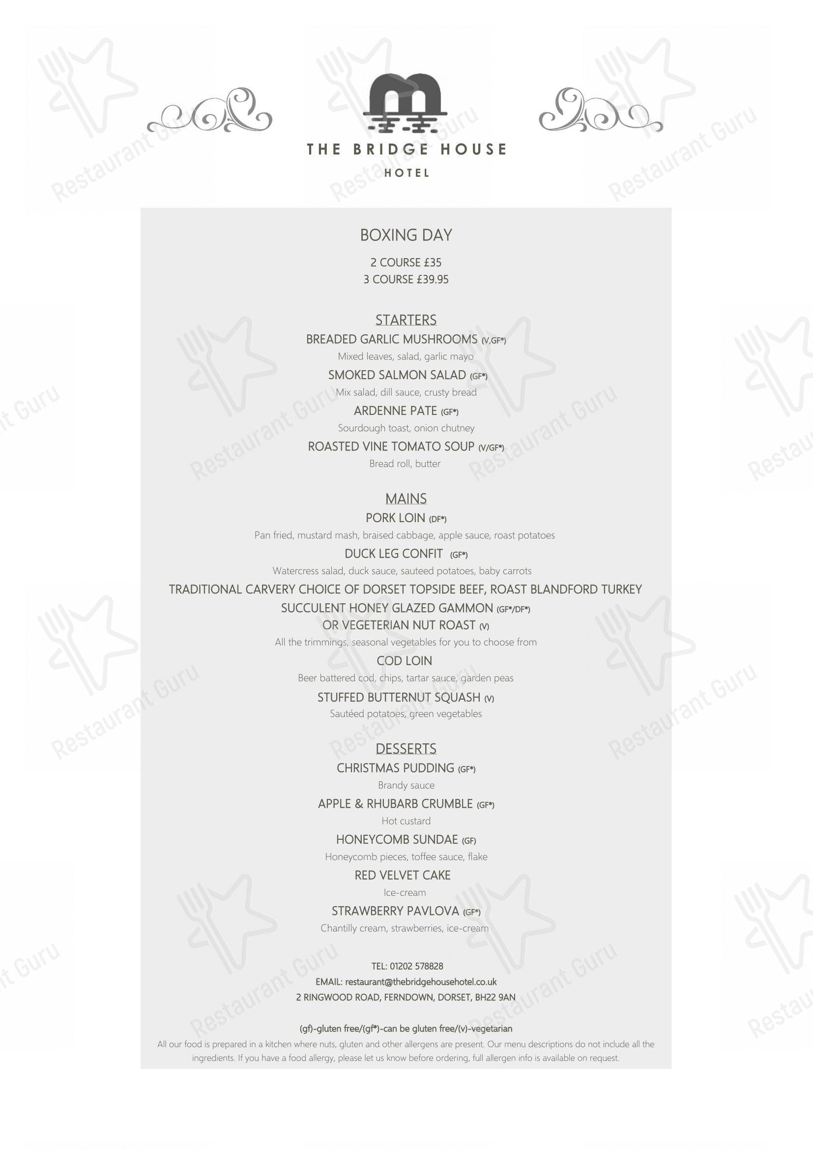 Menu at The Bridge House pub & bar, Ferndown