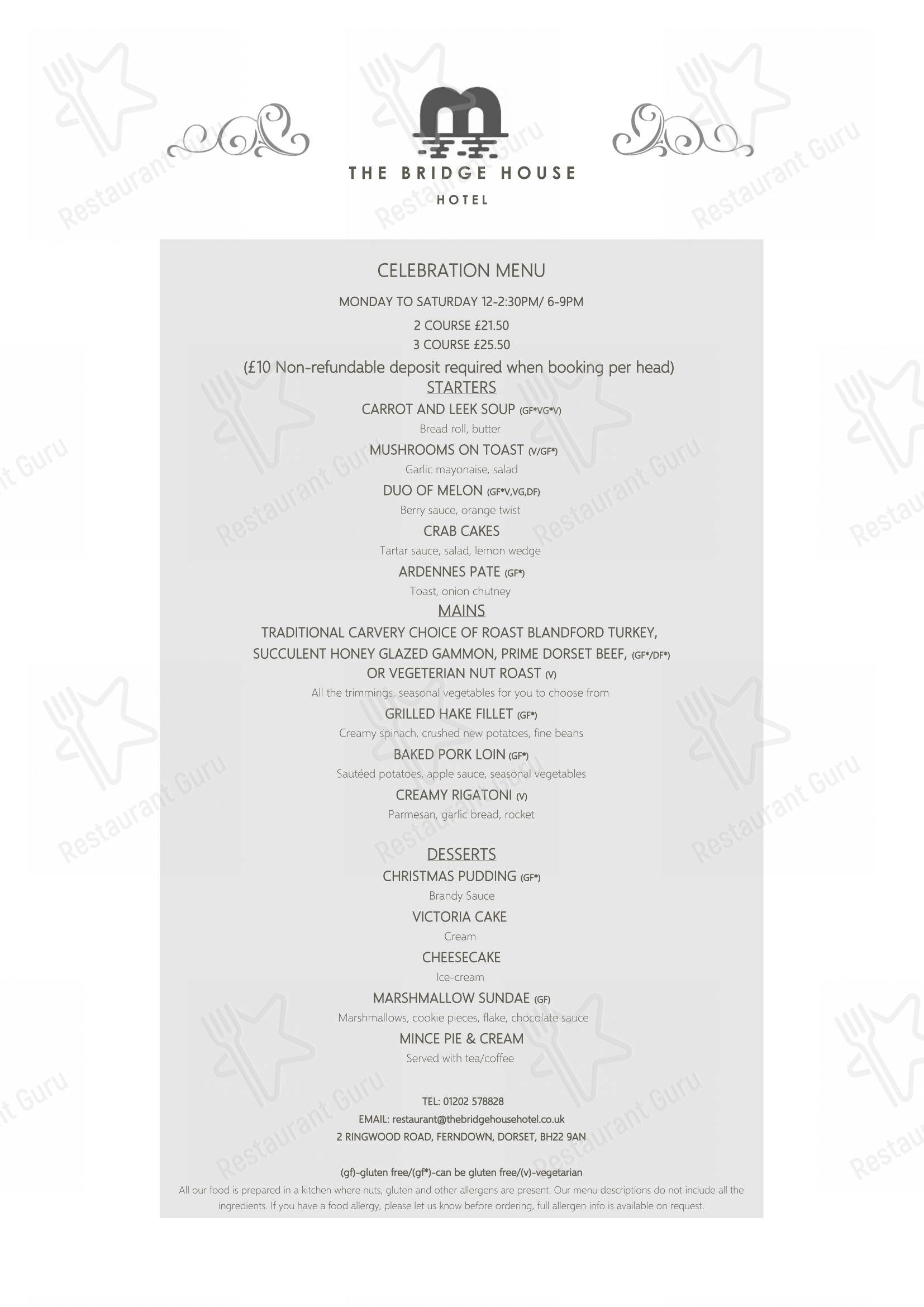 Menu at The Bridge House pub & bar, Ferndown