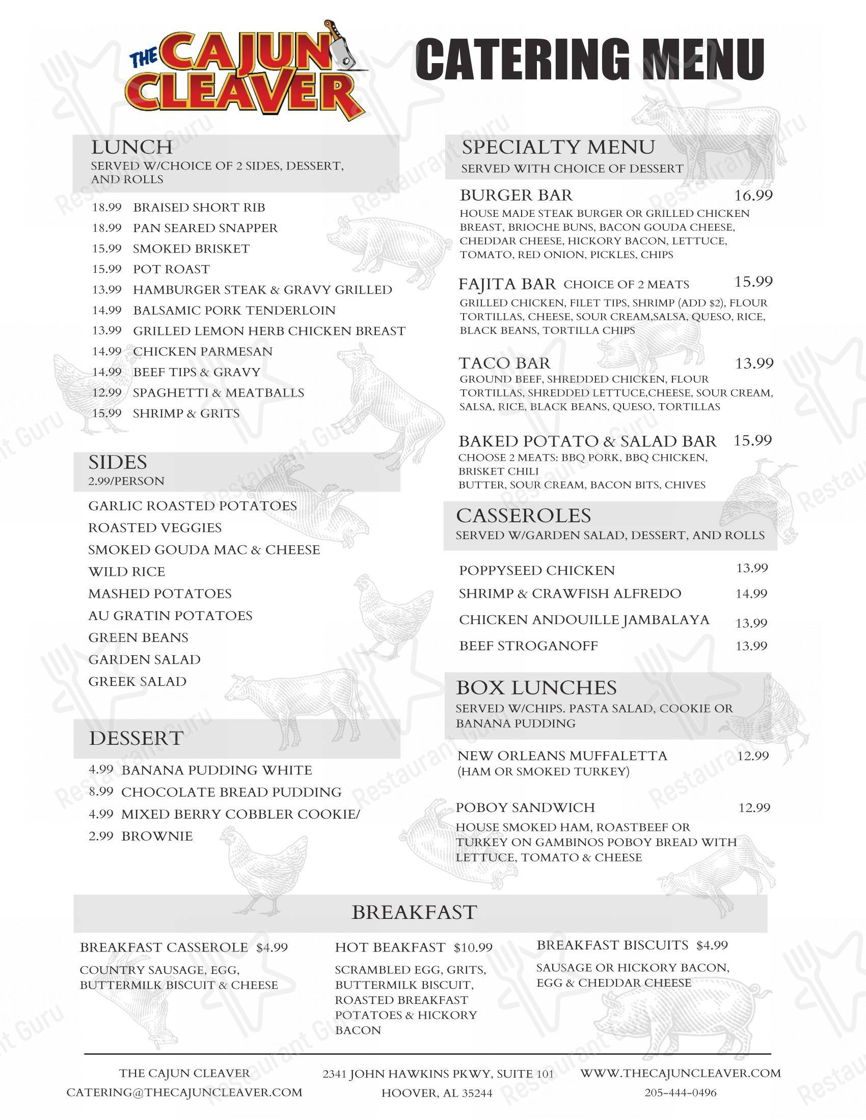 Menu at The Cajun Cleaver restaurant, Hoover