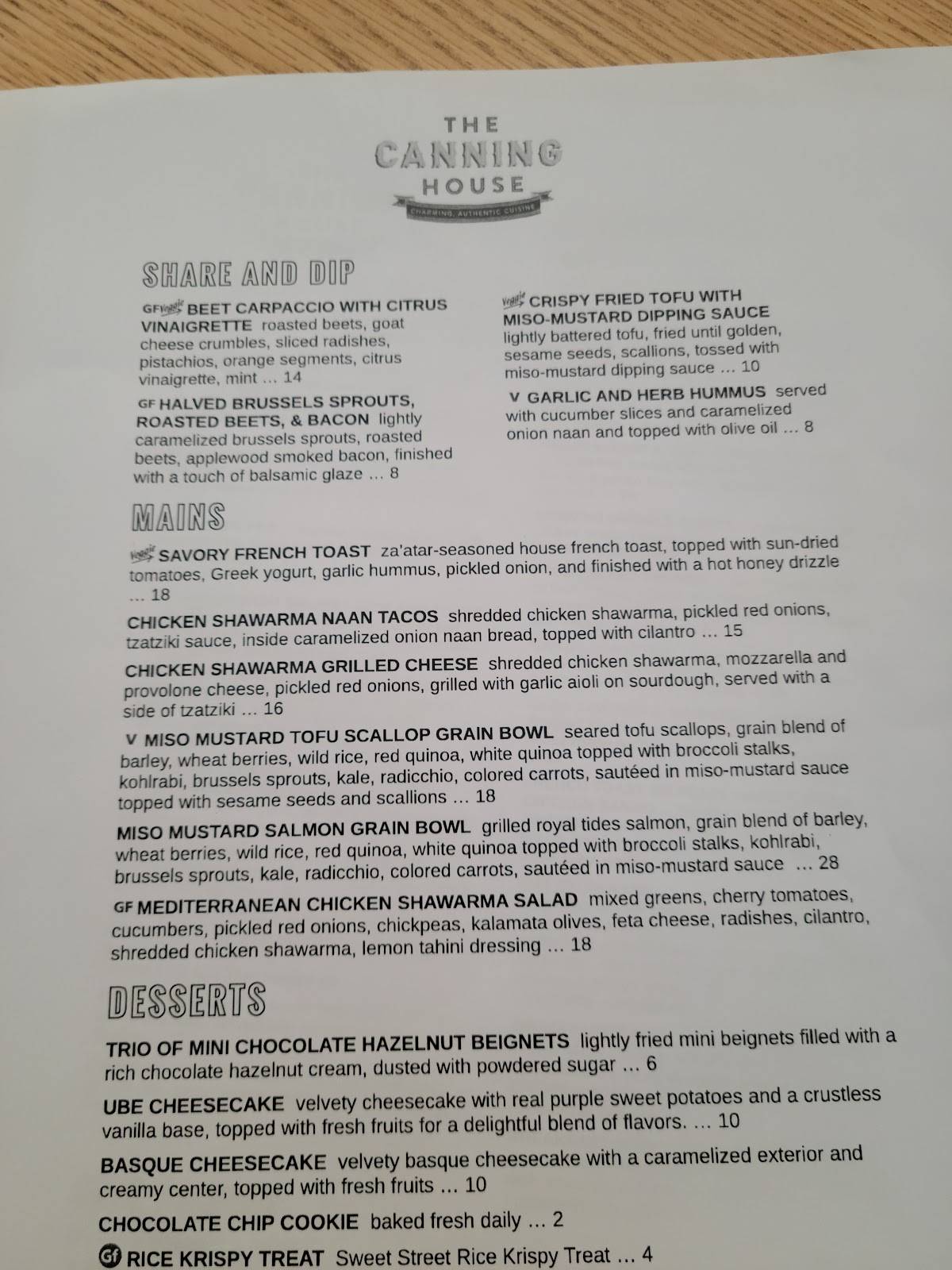 Menu at The Canning House restaurant, Forty Fort