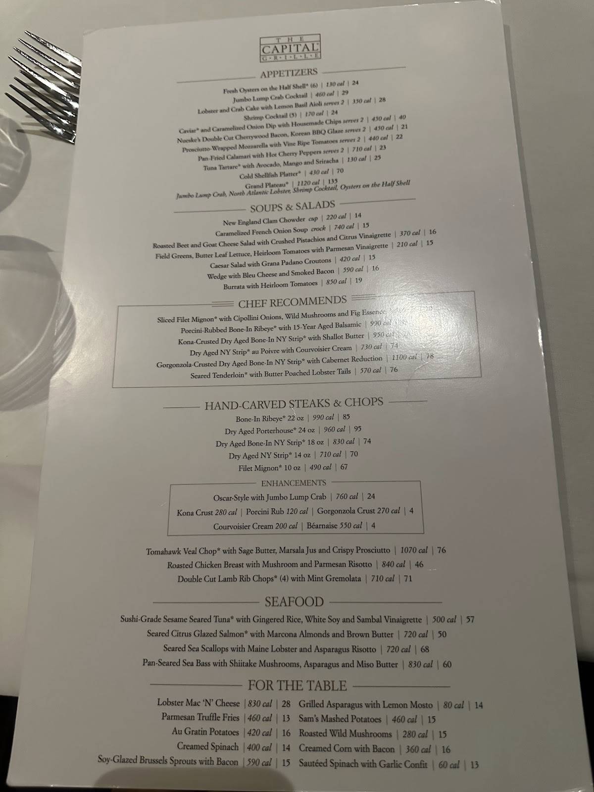 Menu at The Capital Grille pub & bar, Orlando, International Dr Suite 1000