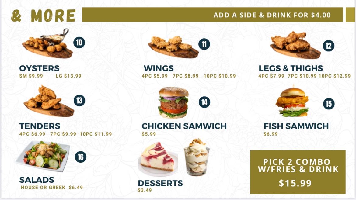 Menu at The Captain's Catch restaurant, Greensboro