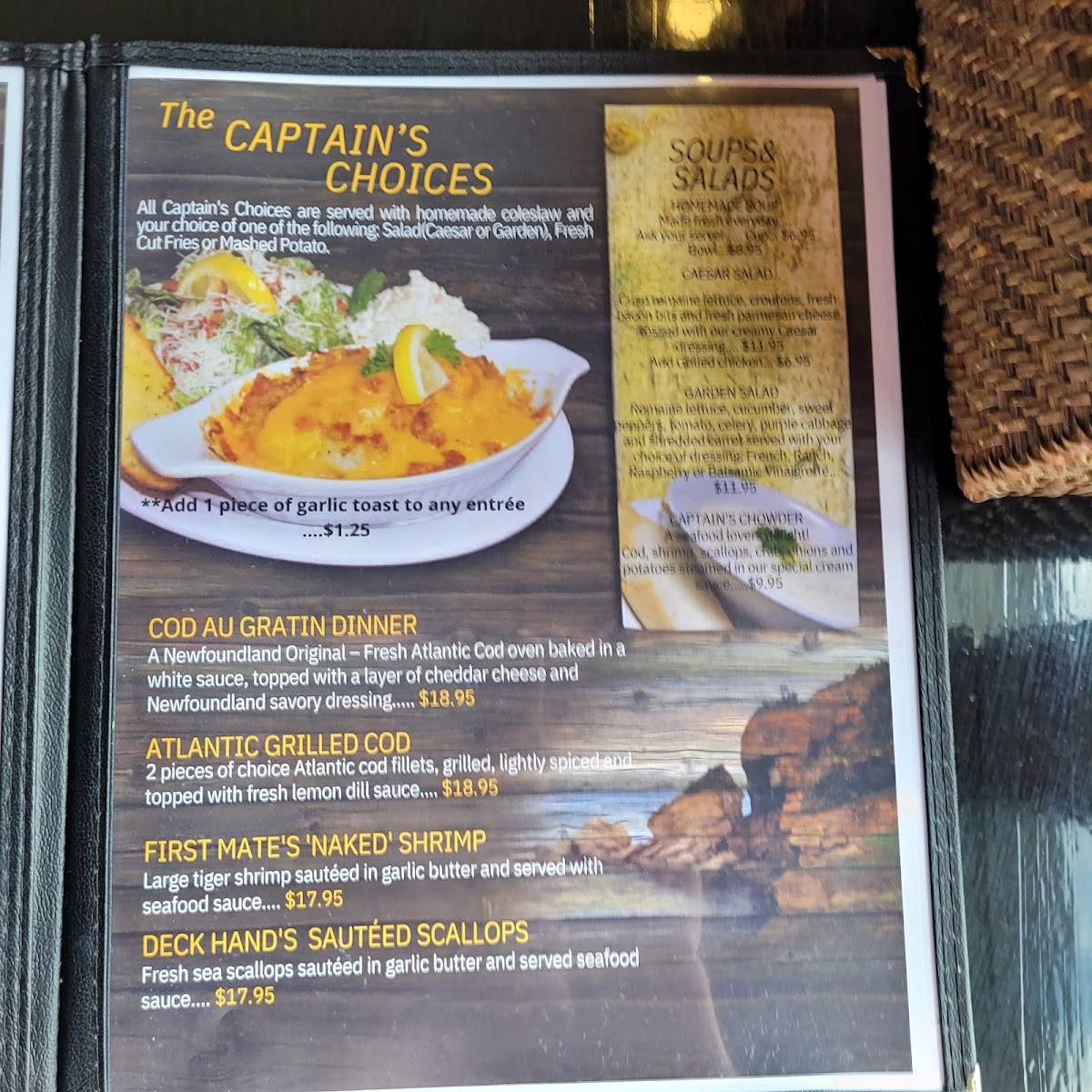 Menu at The Captain's Table restaurant, Witless Bay