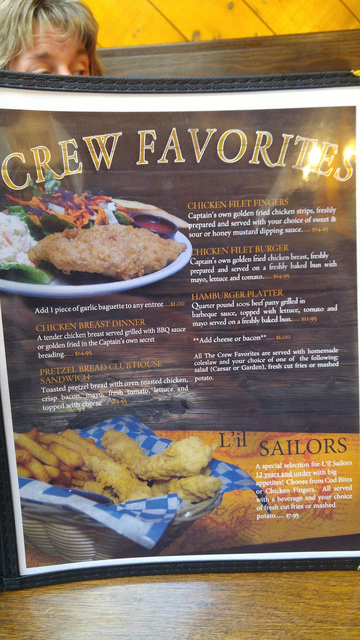 Menu at The Captain's Table restaurant, Witless Bay