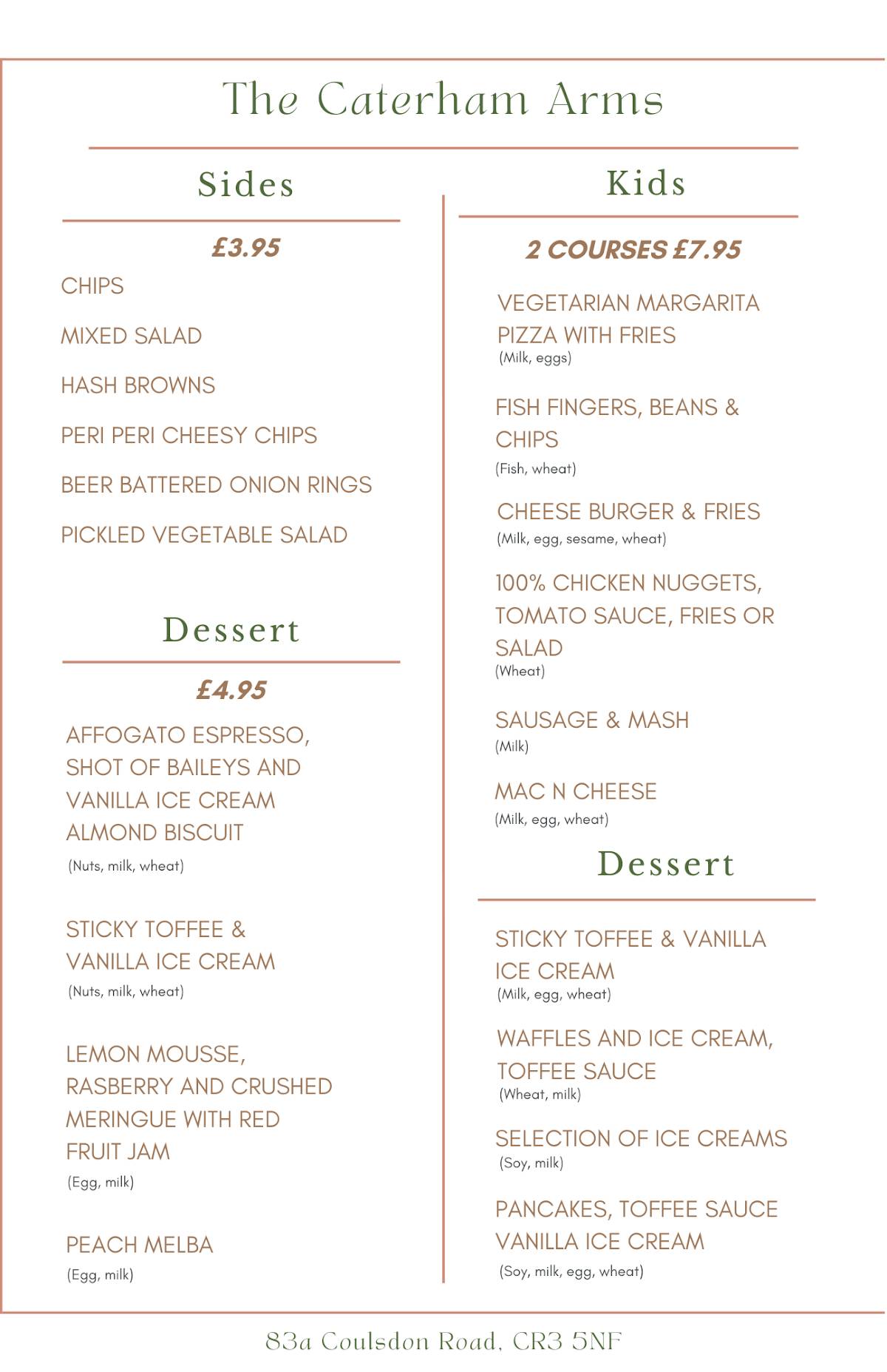 Menu at The Caterham Arms pub & bar, Caterham