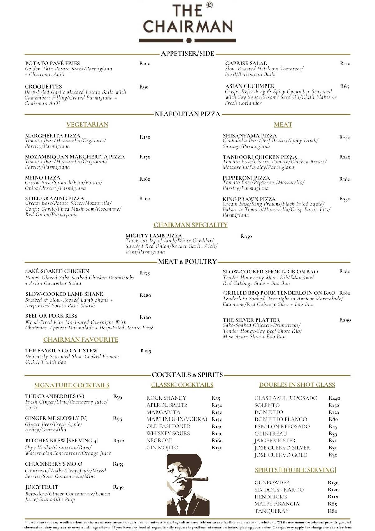 Menu at The Chairman pub & bar, Durban