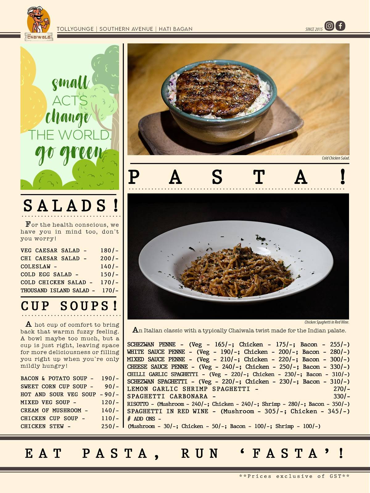 Menu at The Chaiwala, Kolkata, 6/1/2