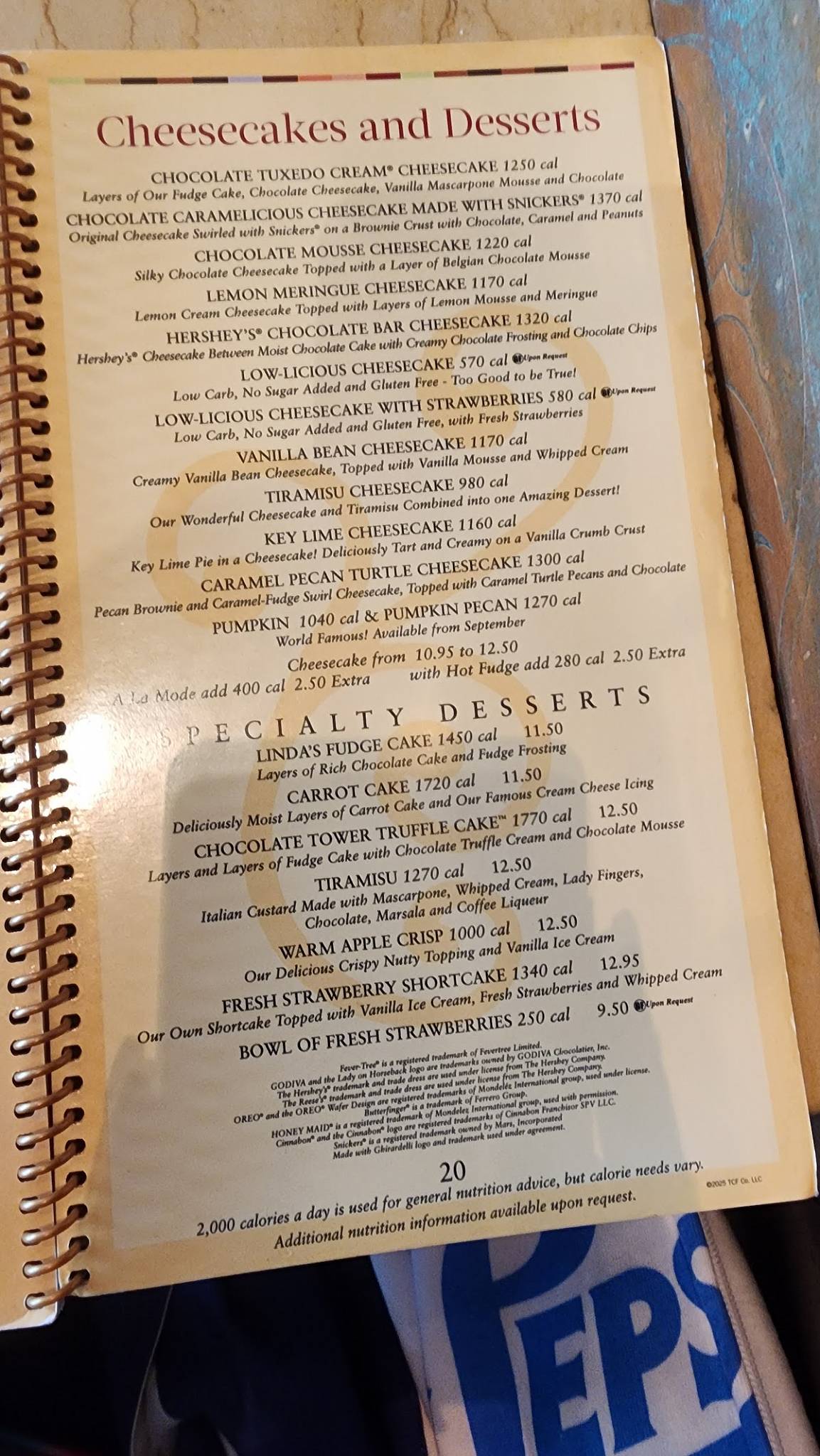 Carta del restaurante The Cheesecake Factory, Peoria
