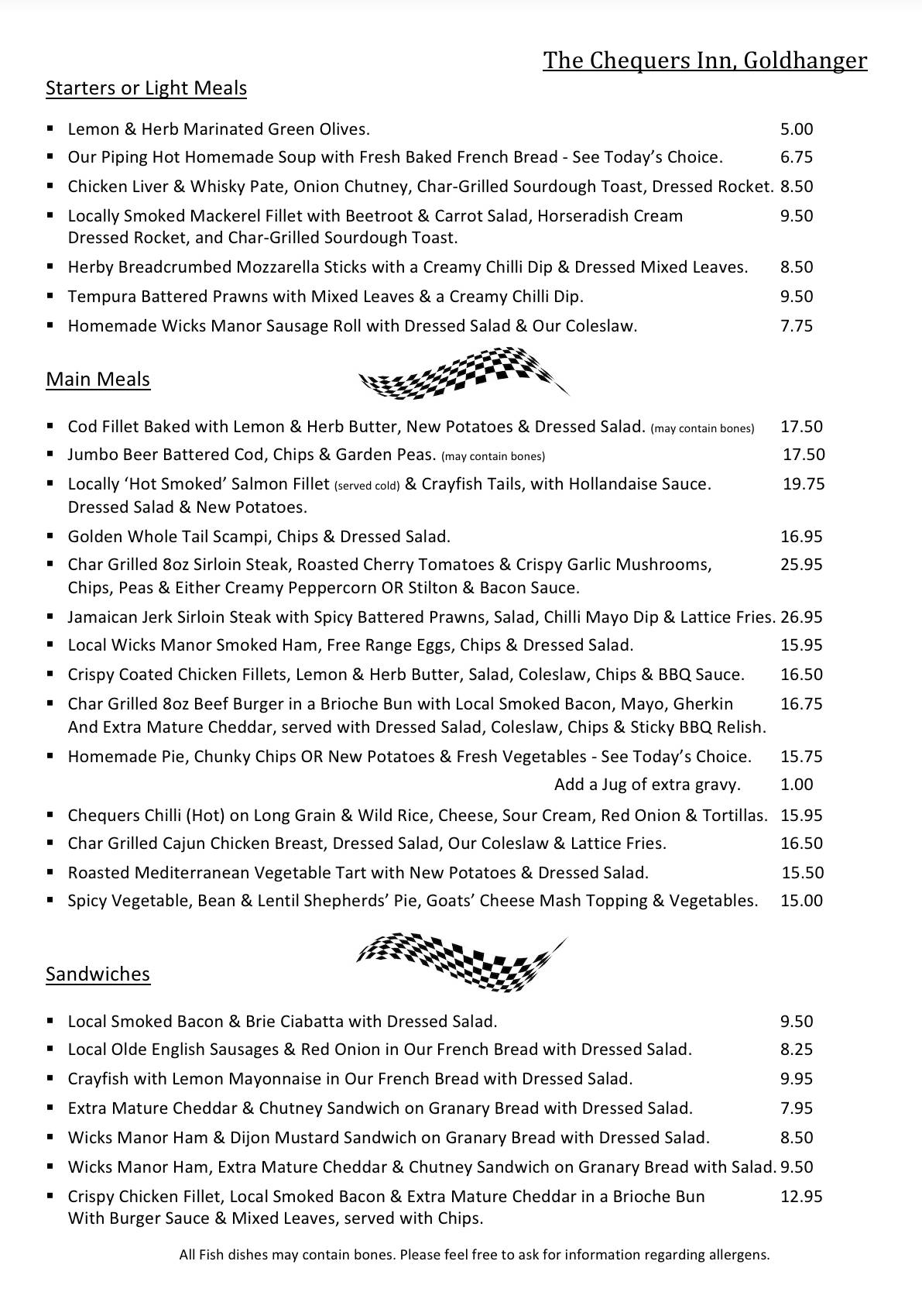 Menu at The Chequers Inn pub & bar, Goldhanger