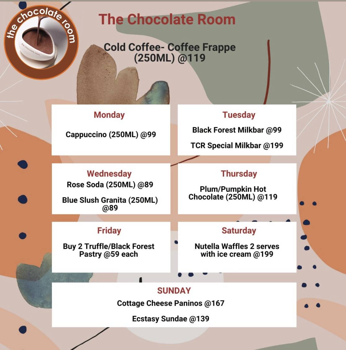 Menu at The Chocolate Room, Ayodhya, Faizabad