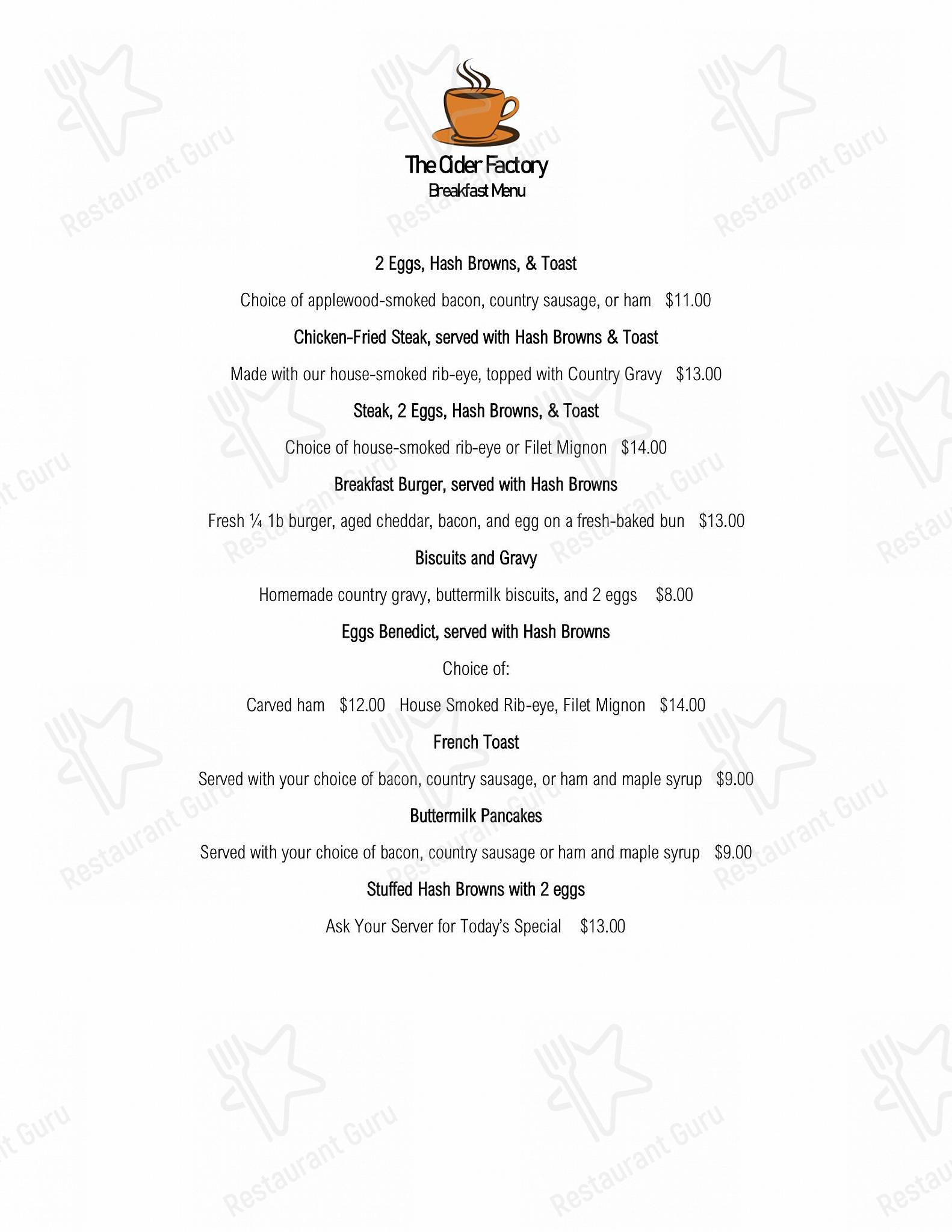 Menu at The Cider House at Canvas Cafe, Virginia City