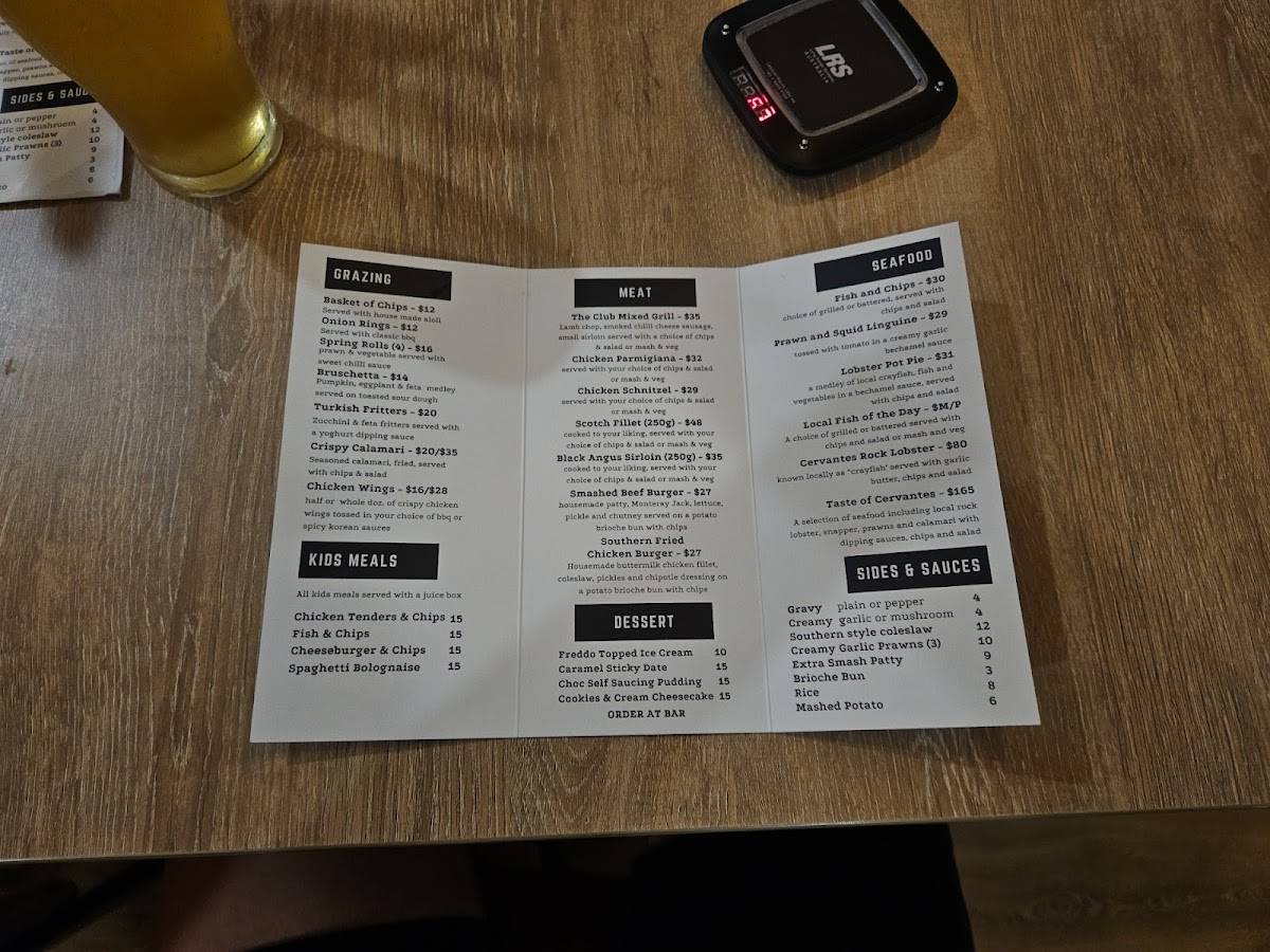 Menu at The Club Cervantes, Cervantes