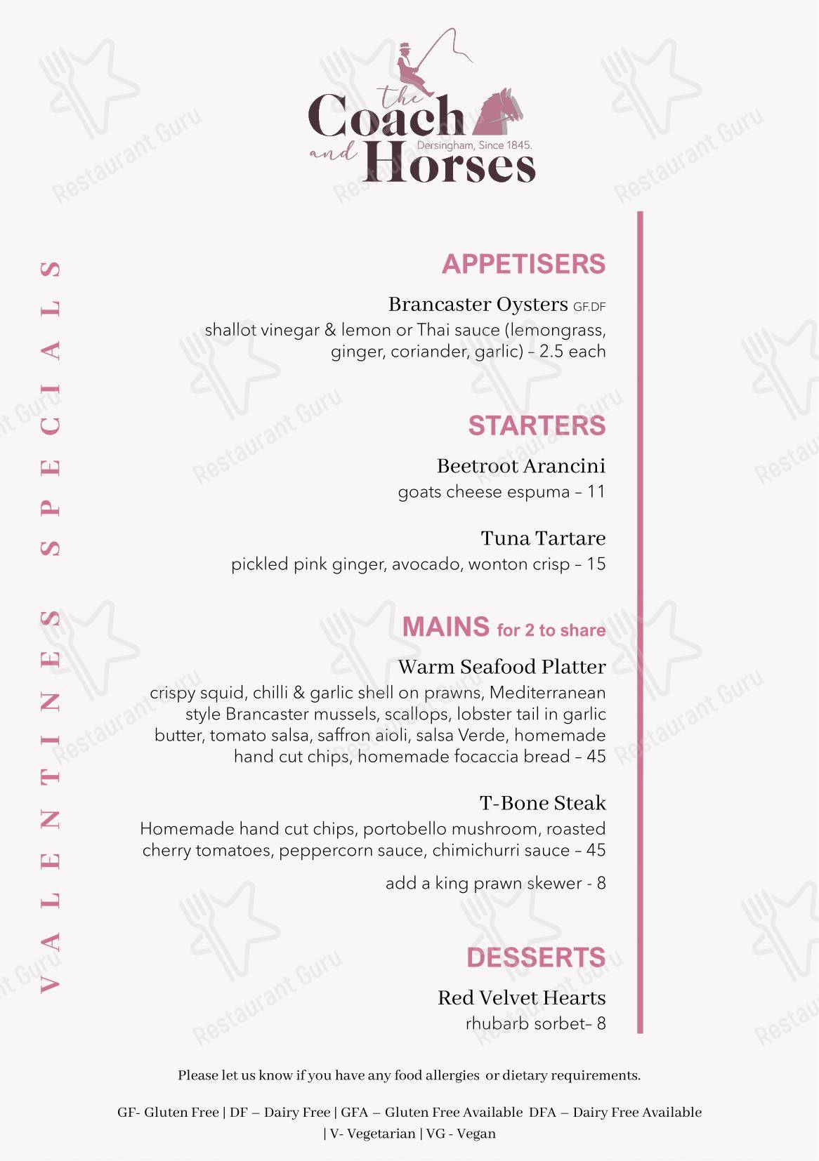 Menu at The Coach & Horses pub & bar, Dersingham