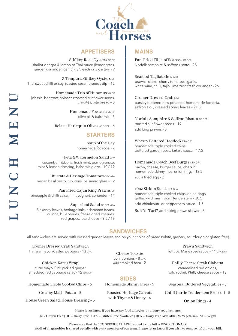 Menu at The Coach & Horses pub & bar, Dersingham