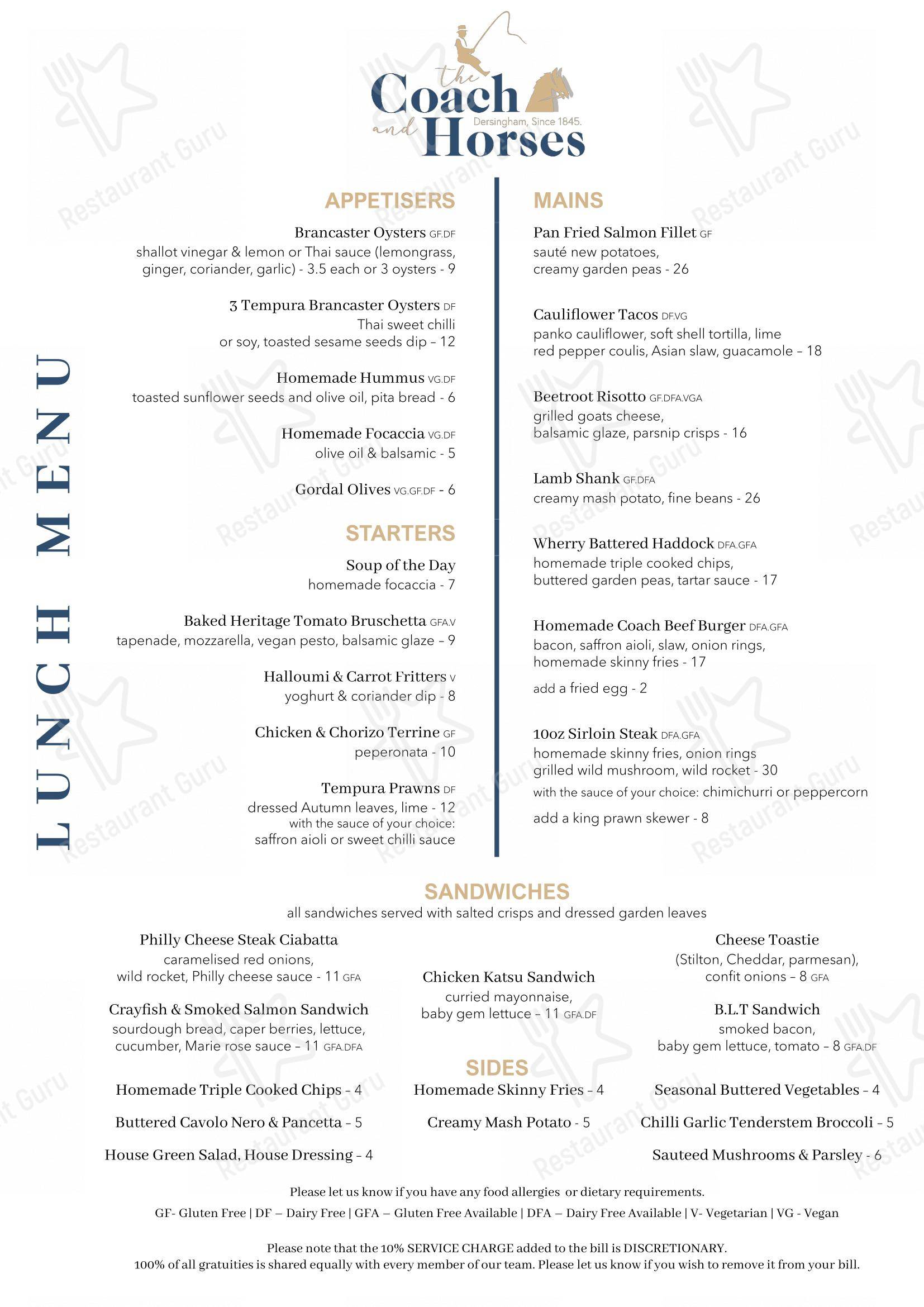 Menu at The Coach & Horses pub & bar, Dersingham