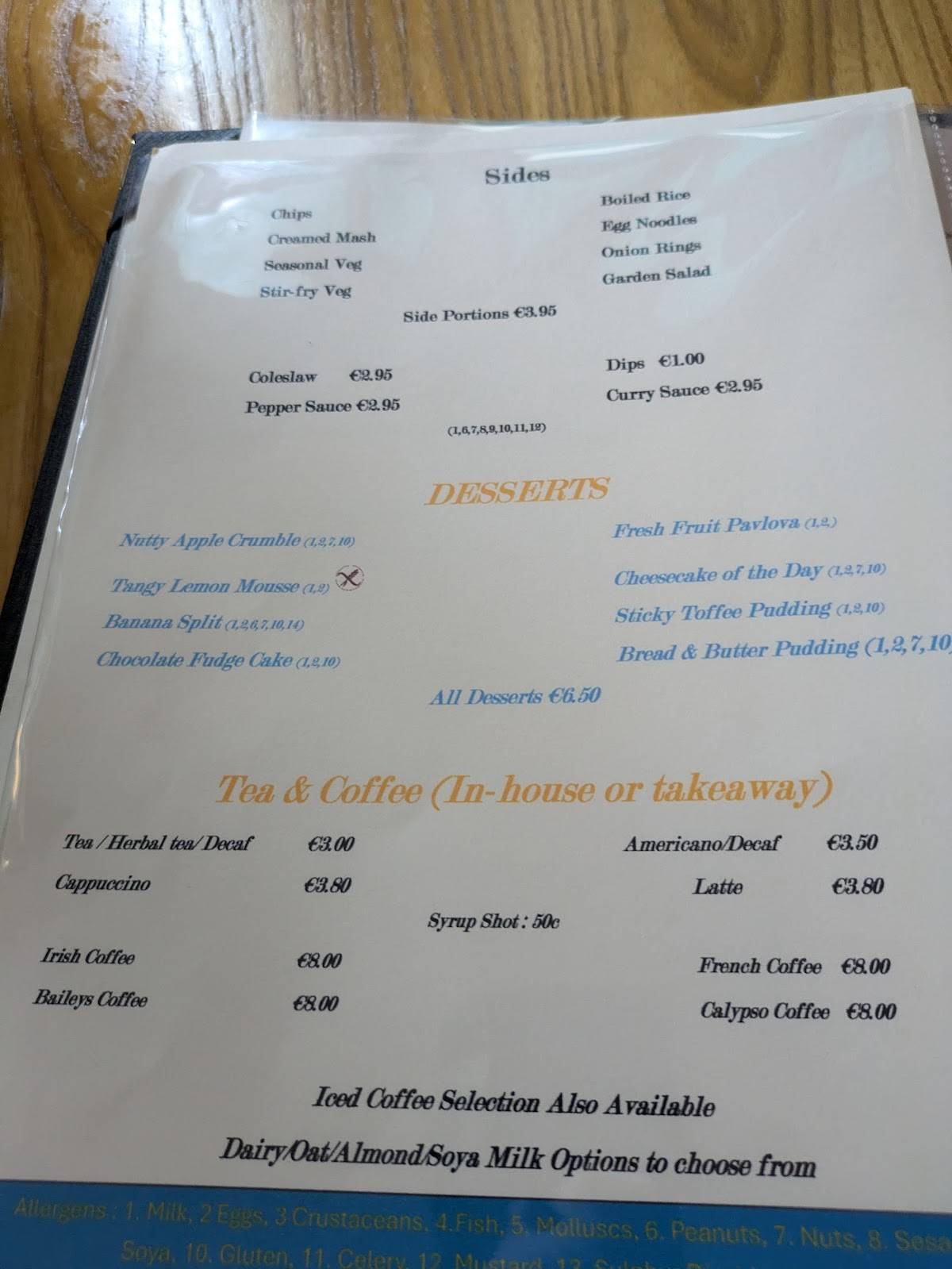 Carta de The Coal Bunker Bar, Irlanda