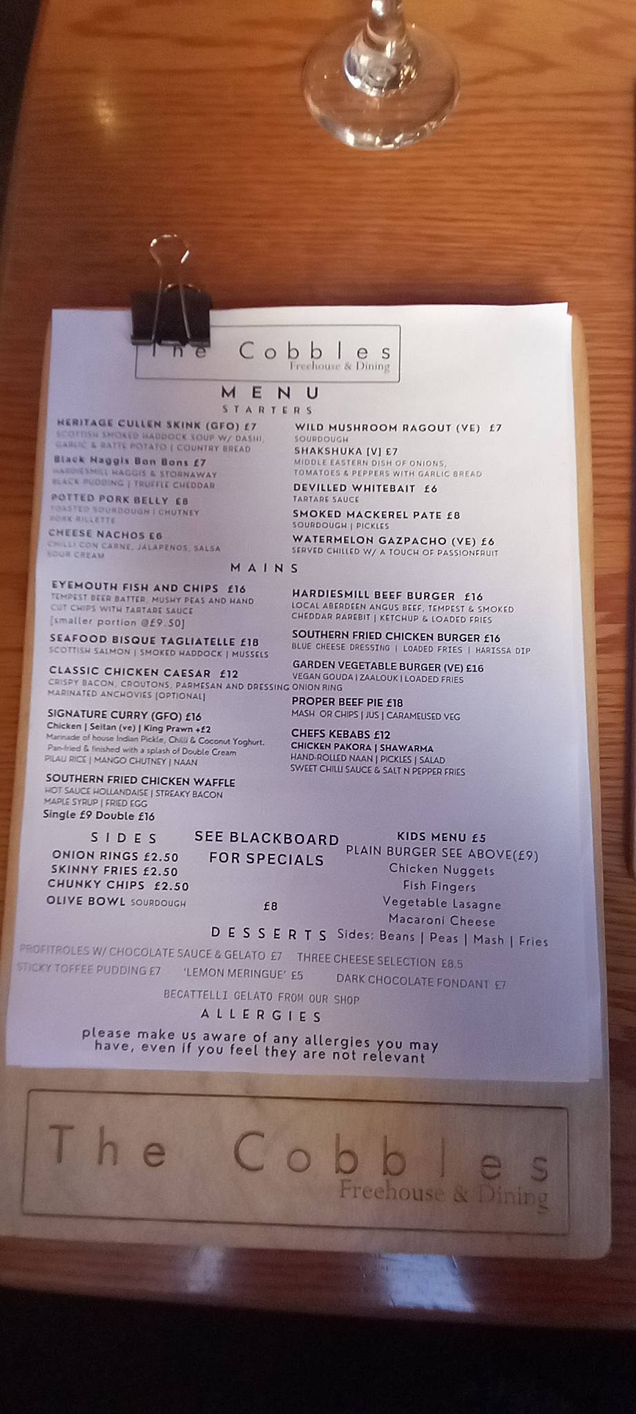 Menu at The Cobbles - Freehouse & Dining pub & bar, Kelso