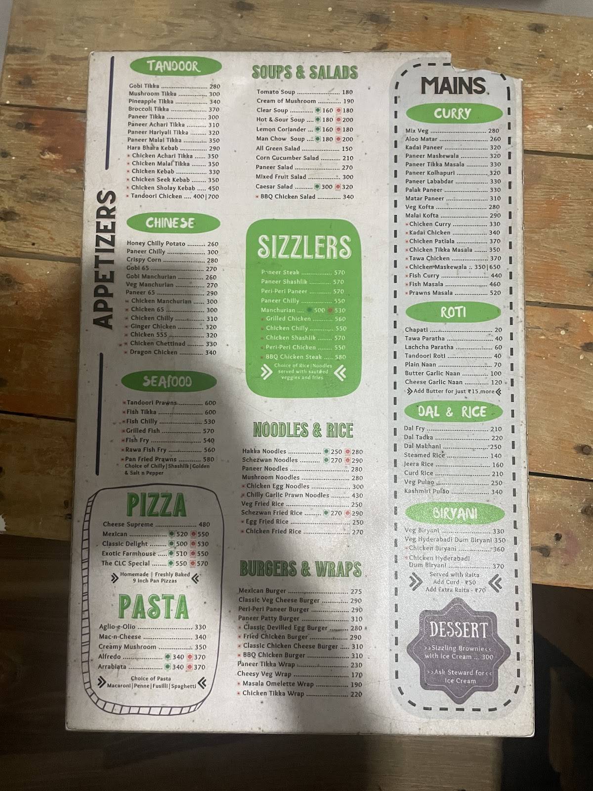 Menu at The Coco Leaf, Gokarna