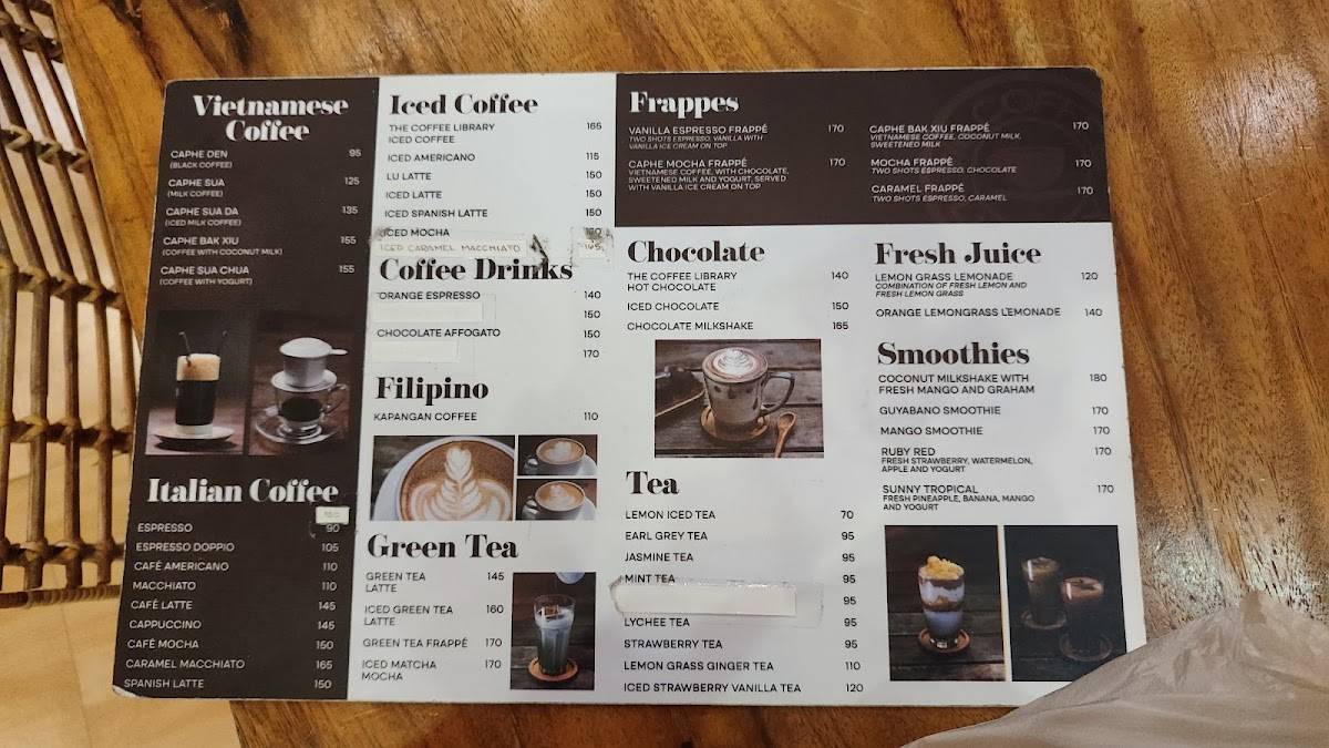 Carta del café The Coffee Library - San Juan, San Juan del La Unión