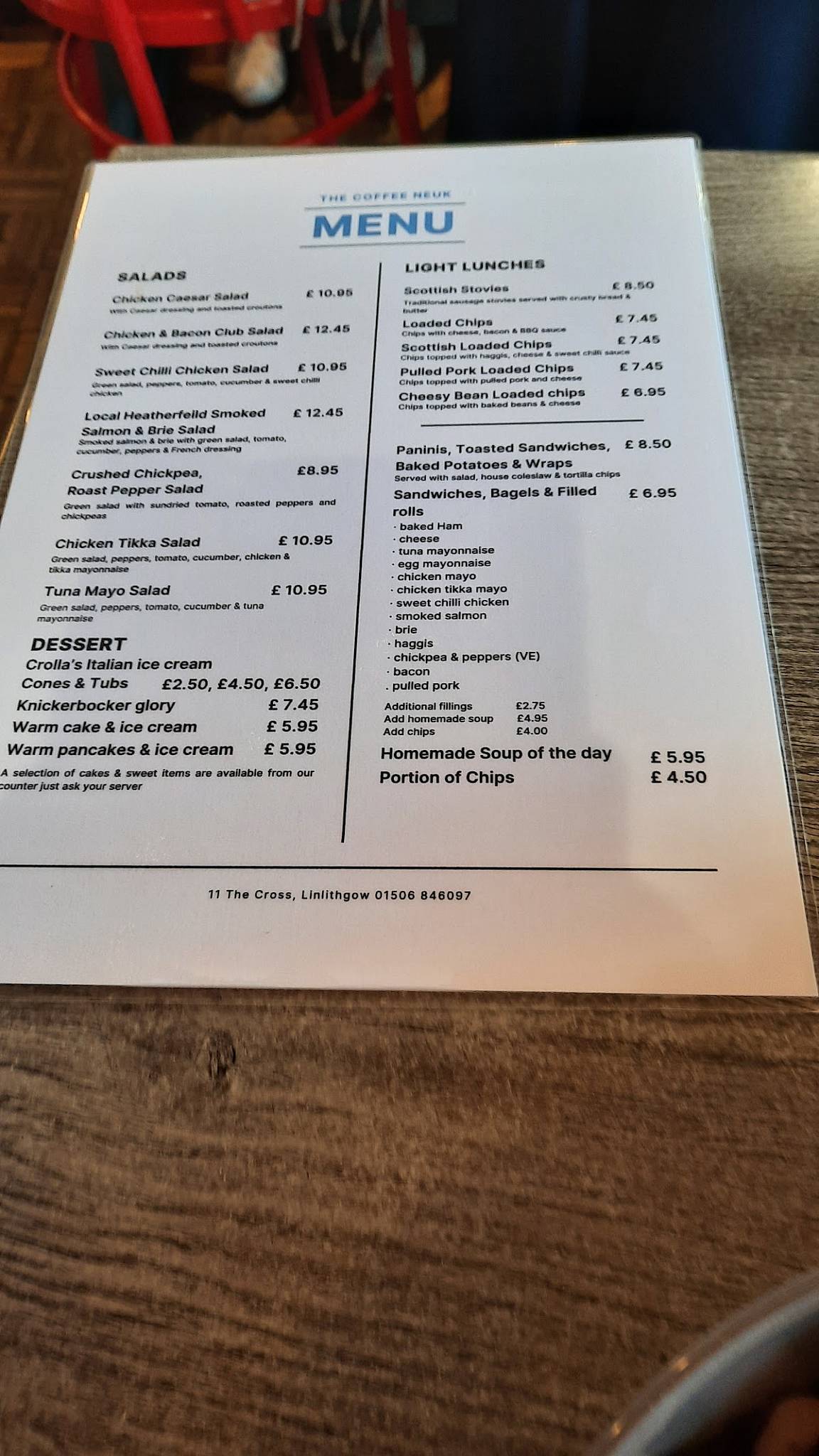 Menu at The Coffee Neuk cafe, Linlithgow