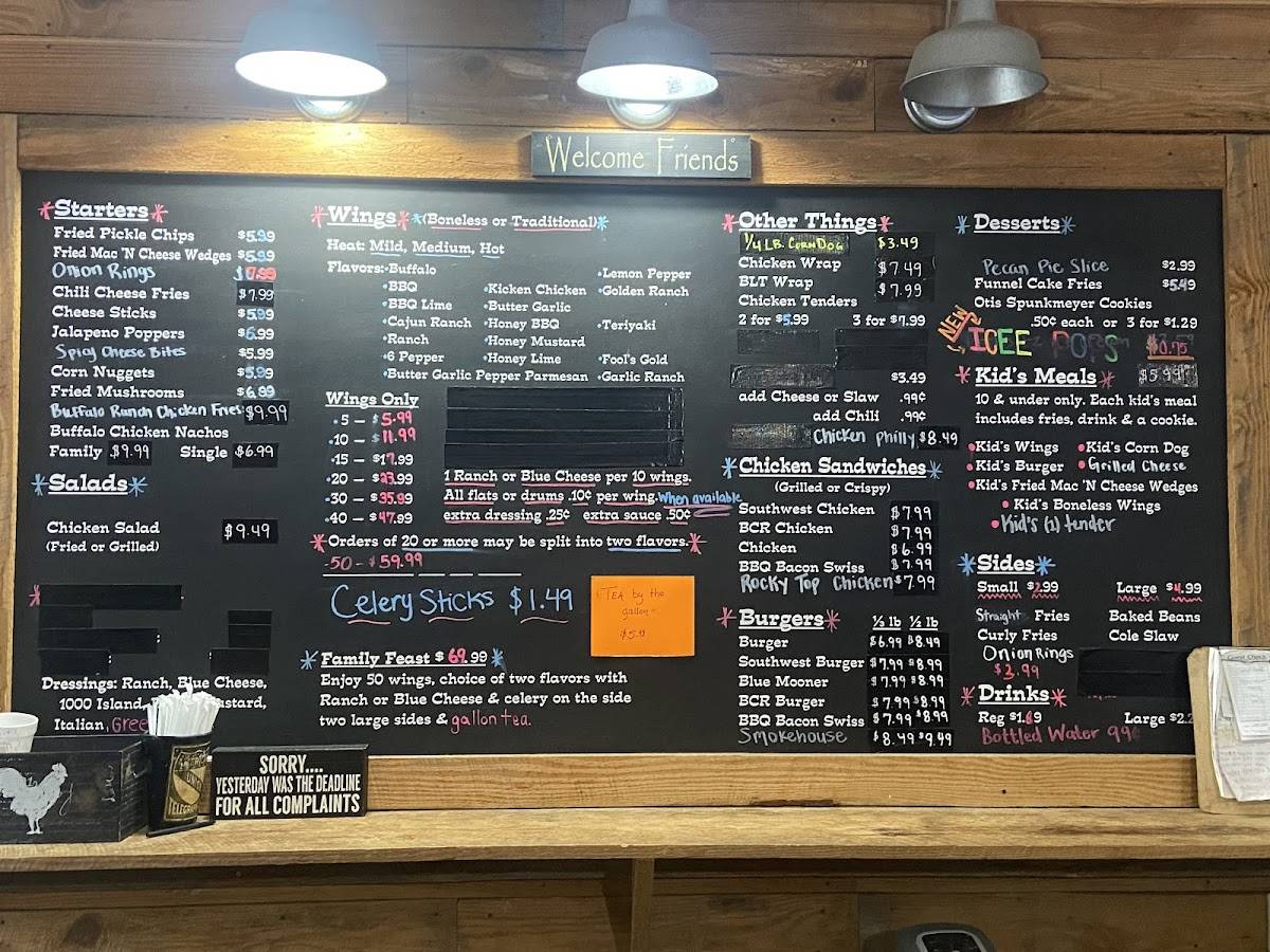 Menu at The Coop restaurant, Macclenny