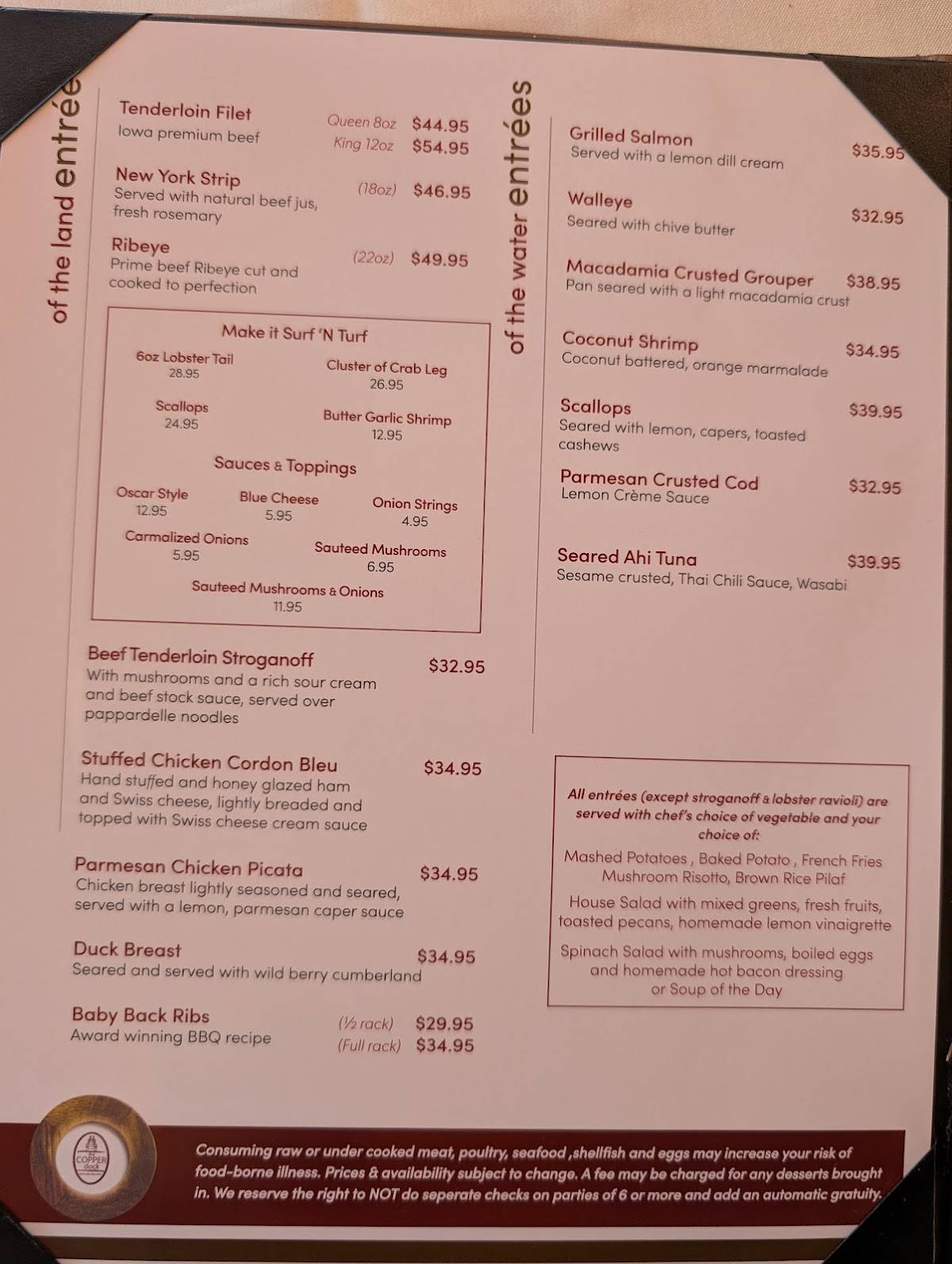 Menu at The Copper Dock restaurant, Richfield