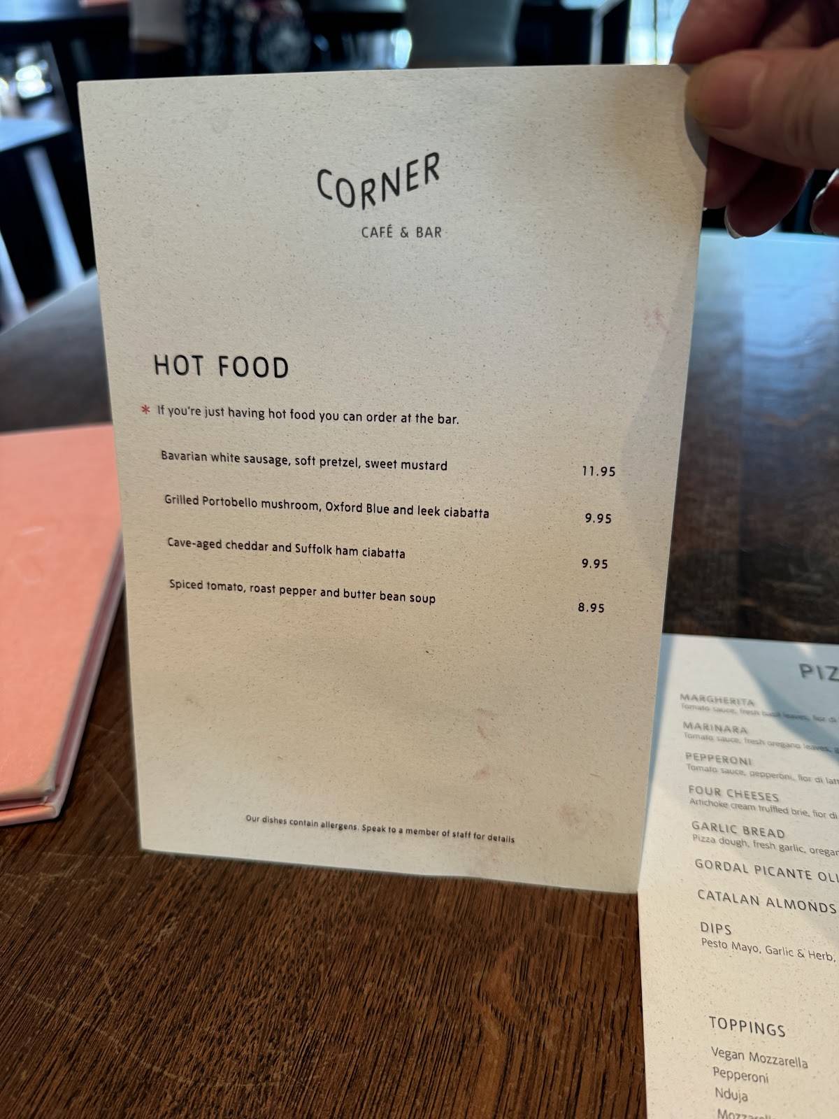 Menu at The Corner at Tate Modern cafe, London