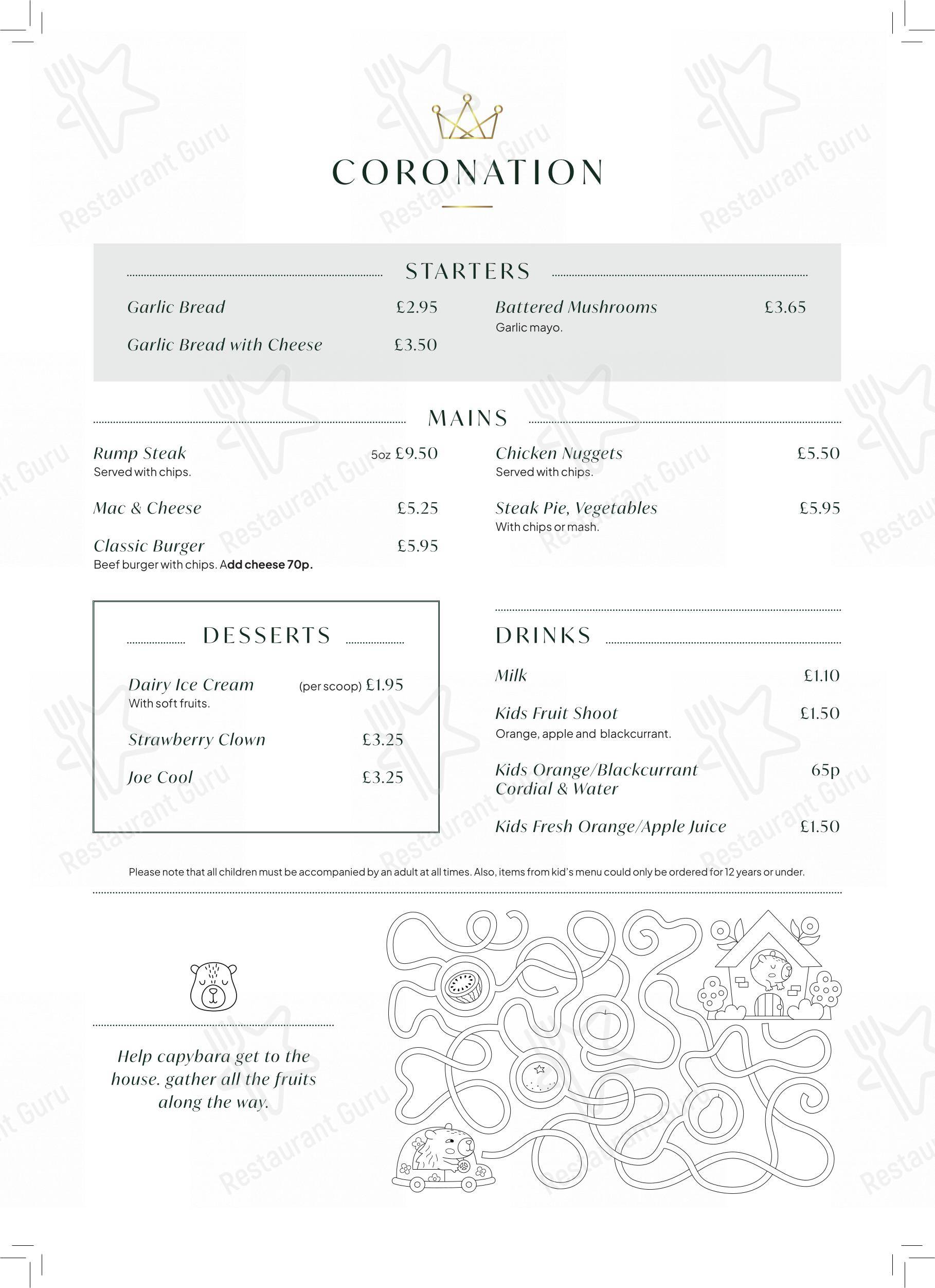 Menu at The Coronation Restaurant, Gorebridge