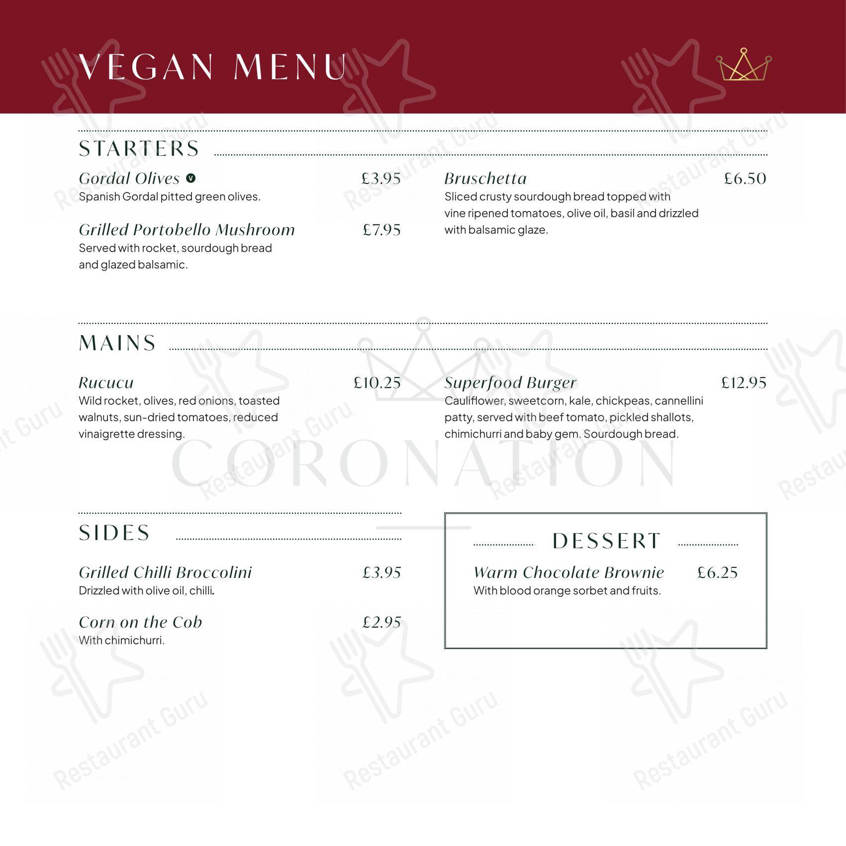 Menu at The Coronation Restaurant, Gorebridge