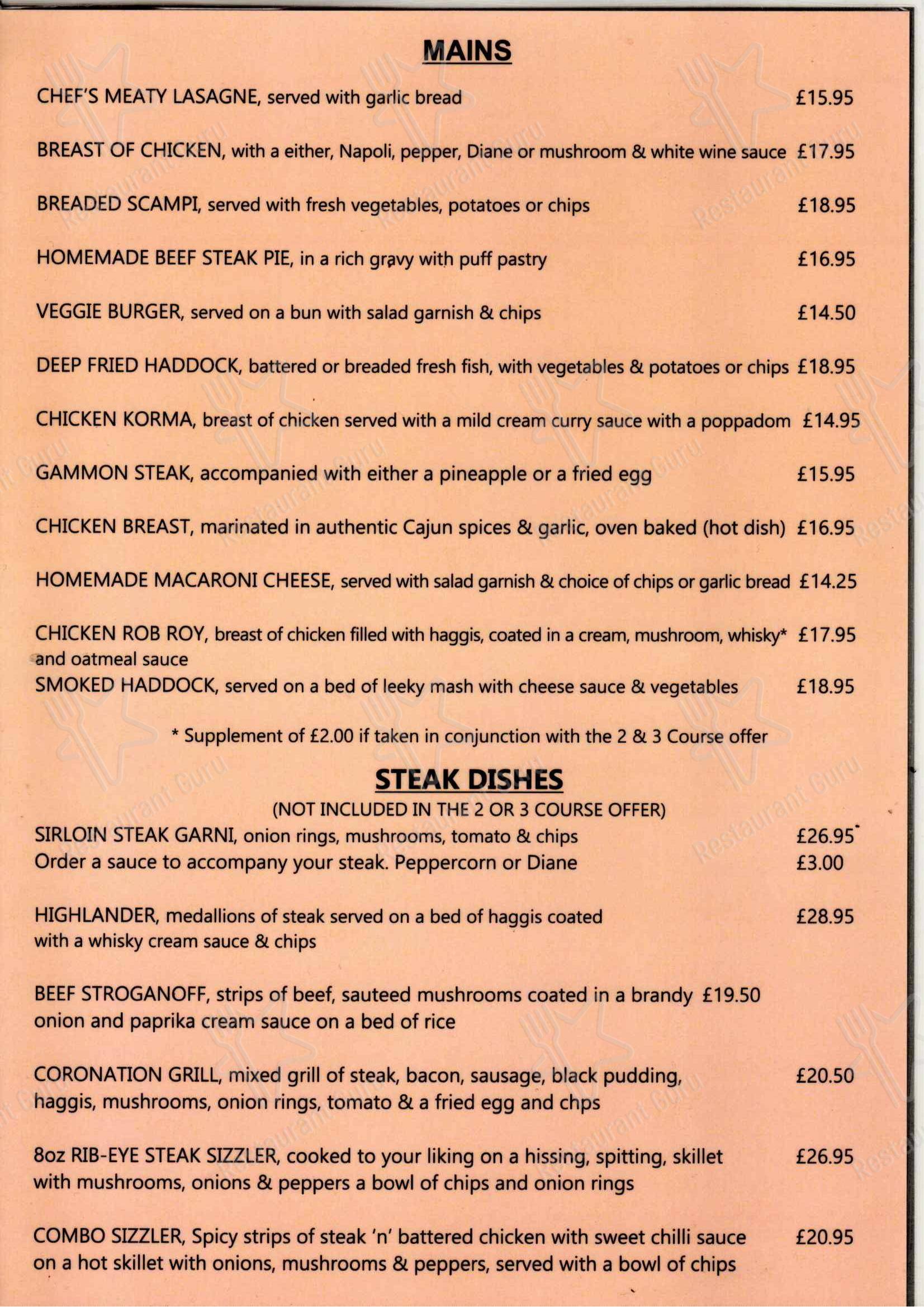 Menu at The Coronation Restaurant, Gorebridge