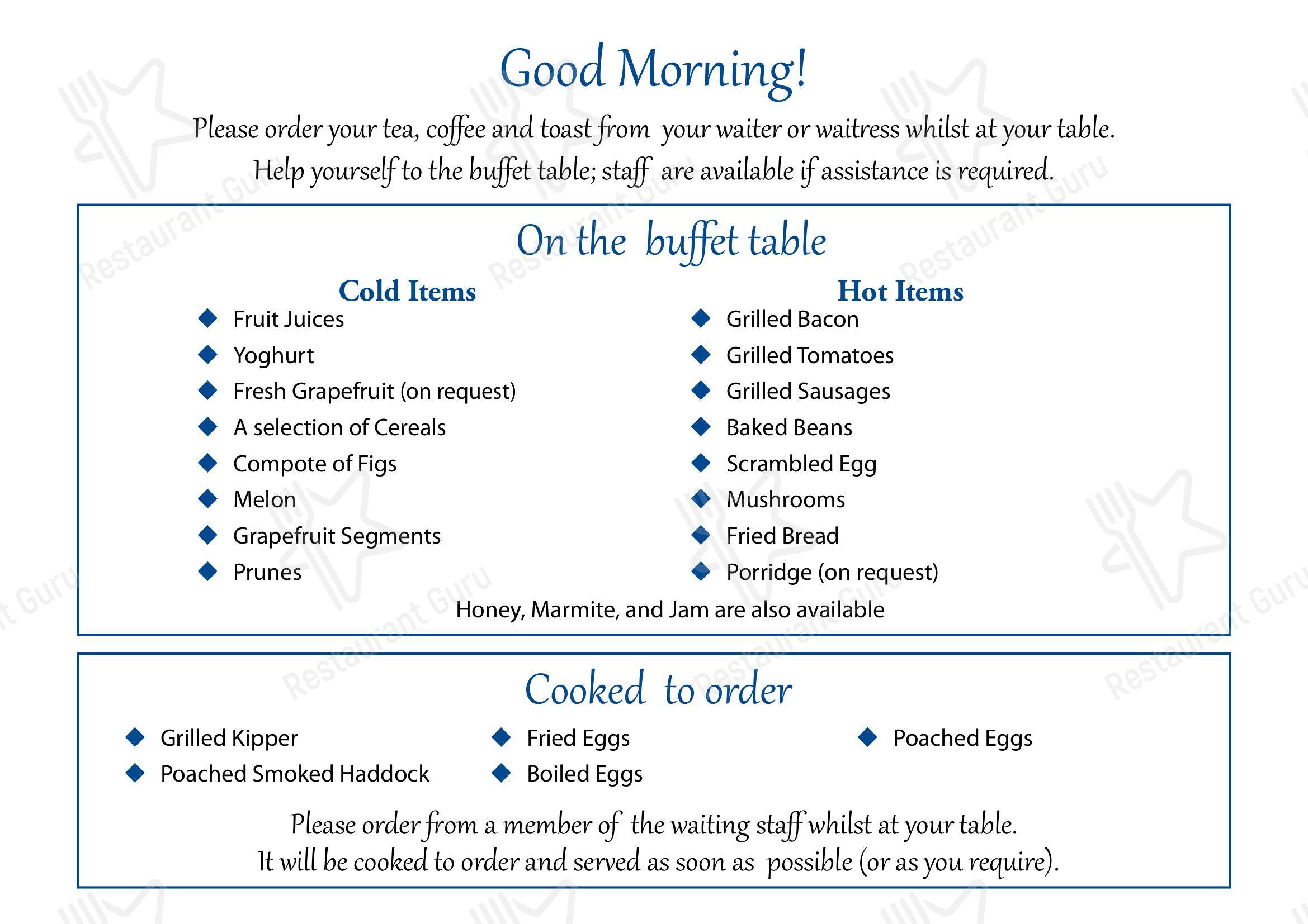Menu at The Cottage Hotel Restaurant, Hope Cove