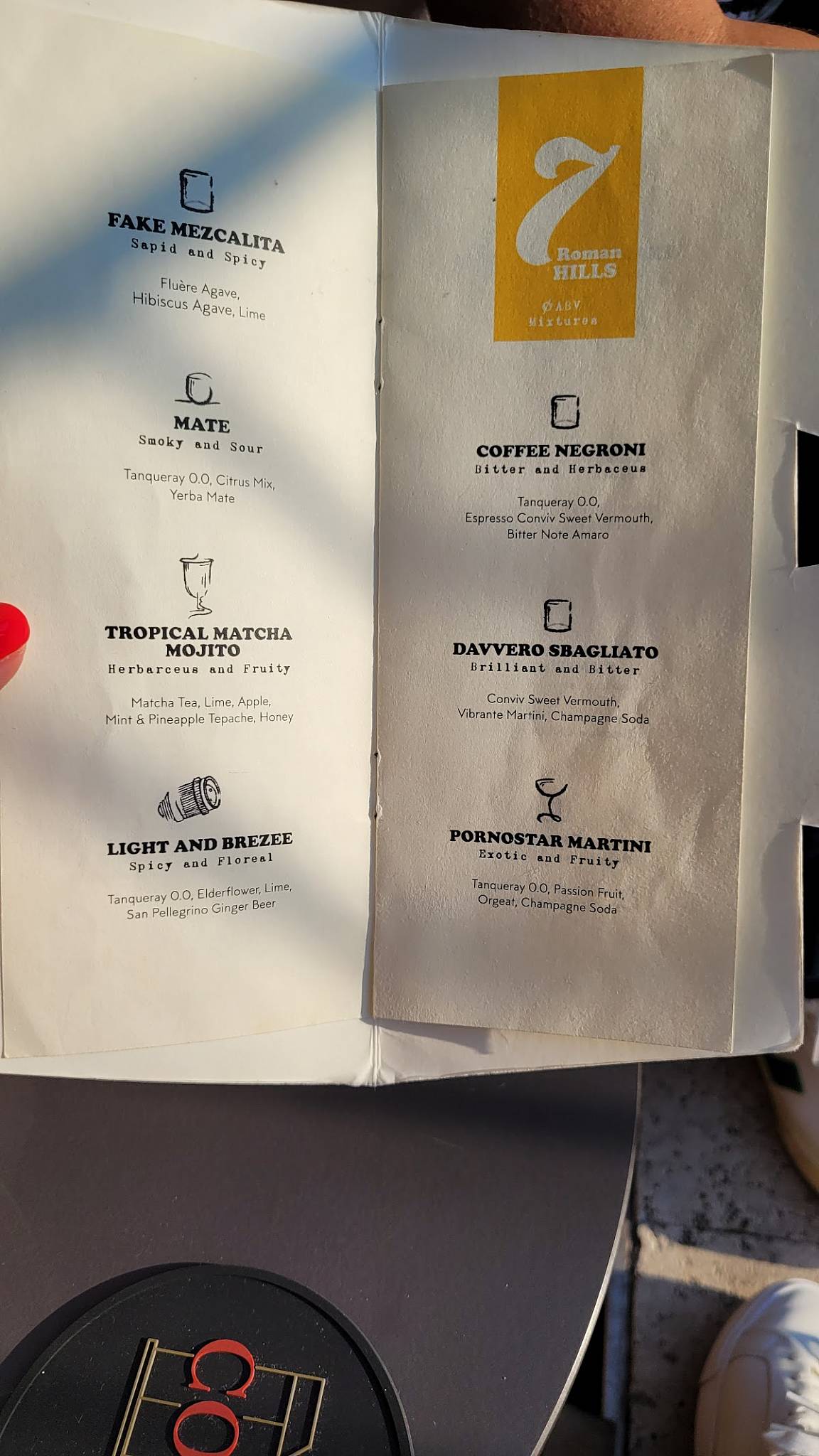 Menu at The Court Bar. Palazzo Manfredi, Rome