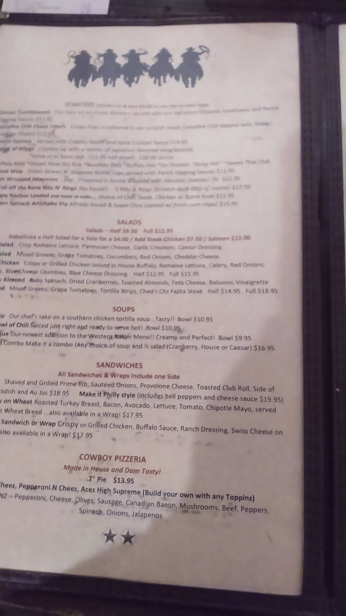 Menu at The Cowboy Capital Saloon & Grill pub & bar, Dodge City