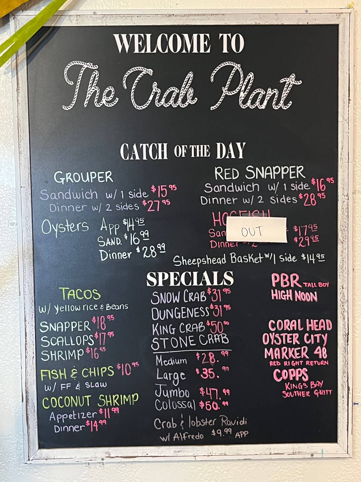 Menu at The Crab Plant restaurant, Crystal River