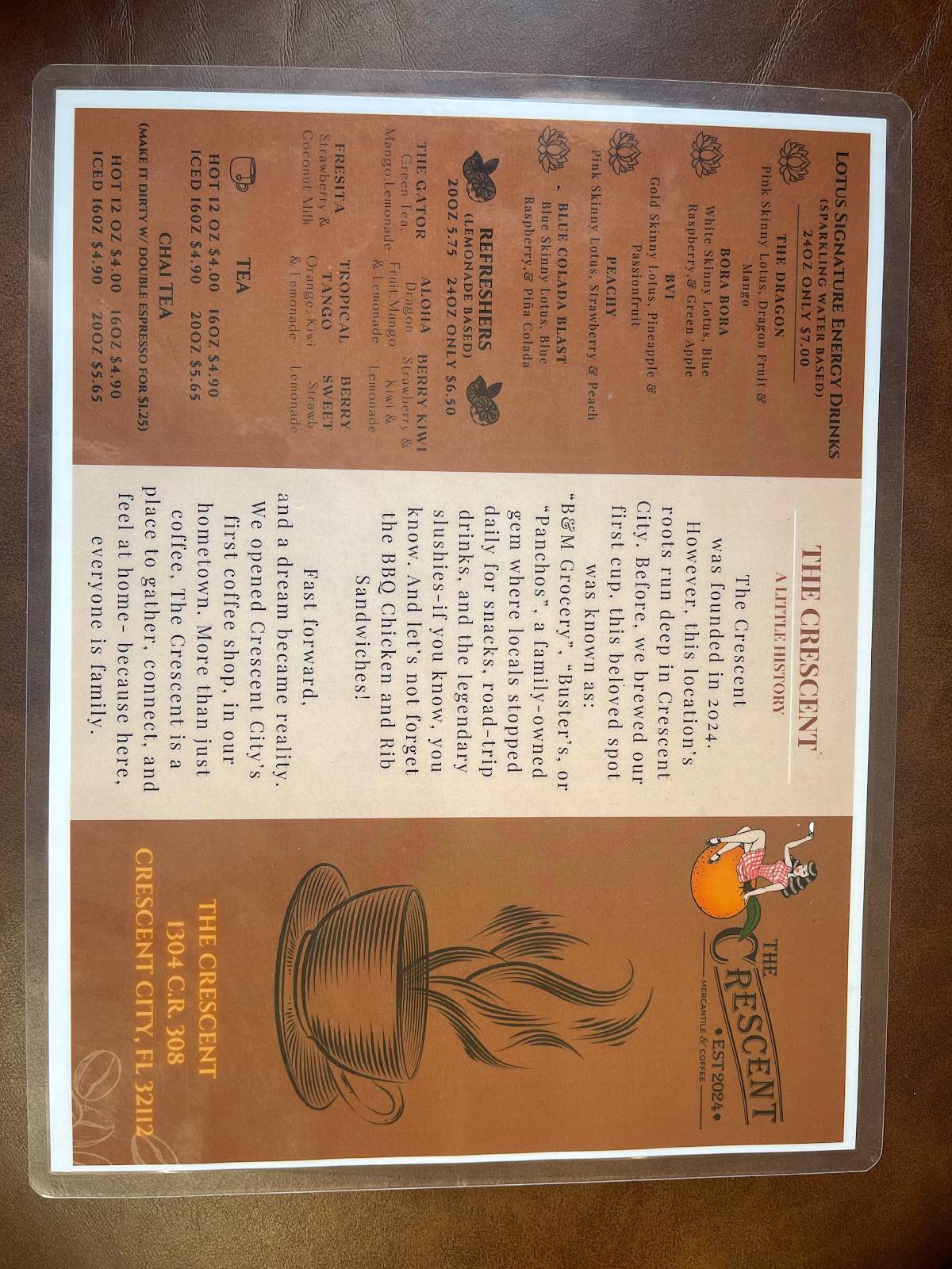 Menu at The Crescent, Crescent City