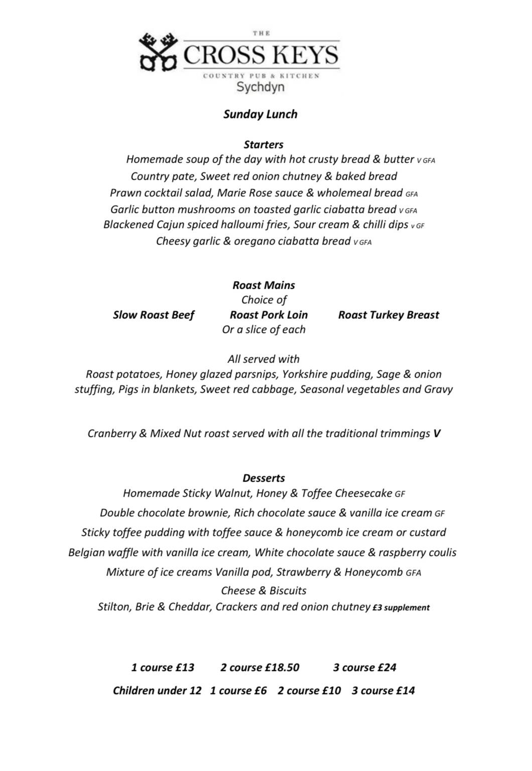 Menu at The Cross Keys Sychdyn Mold restaurant, Mold