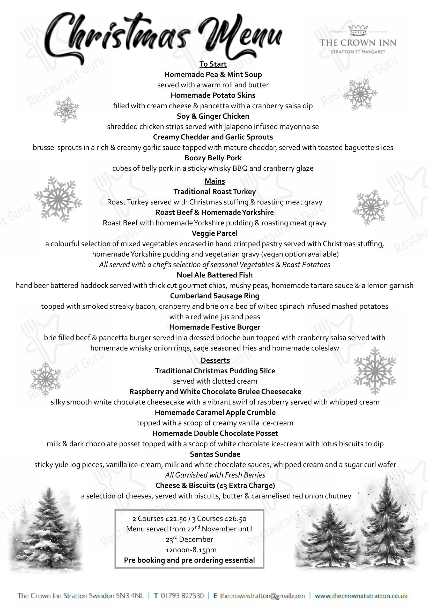 Menu at The Crown Inn pub & bar, Swindon