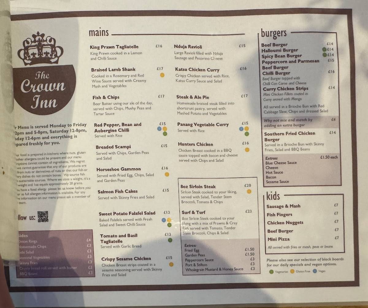 Menu at The Crown Inn pub & bar, Acomb, Humshaugh