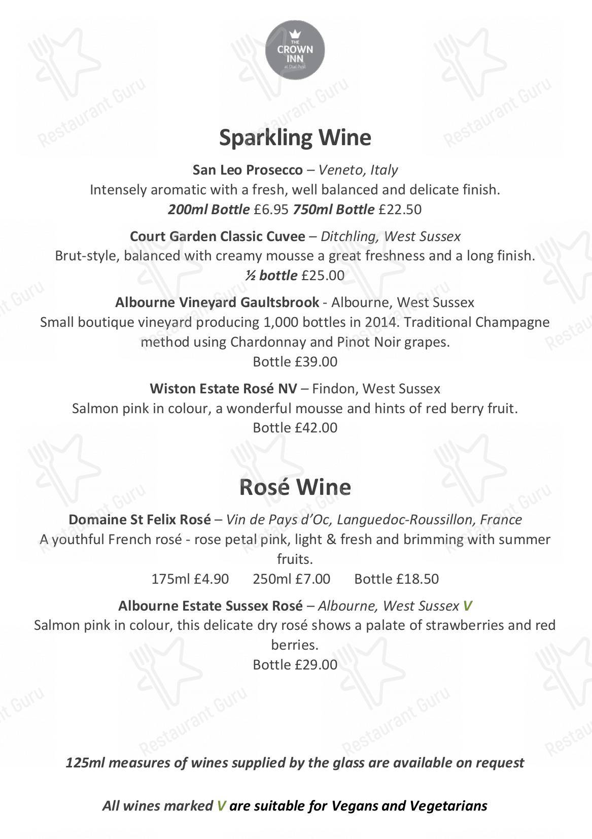 Menu at The Crown Inn pub & bar, West Grinstead