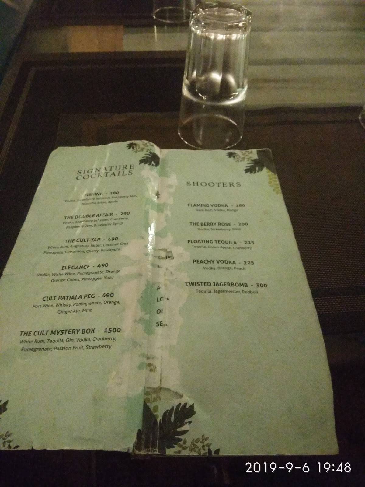 Menu at The Cult - Terra House, Pune, Kad Wasti