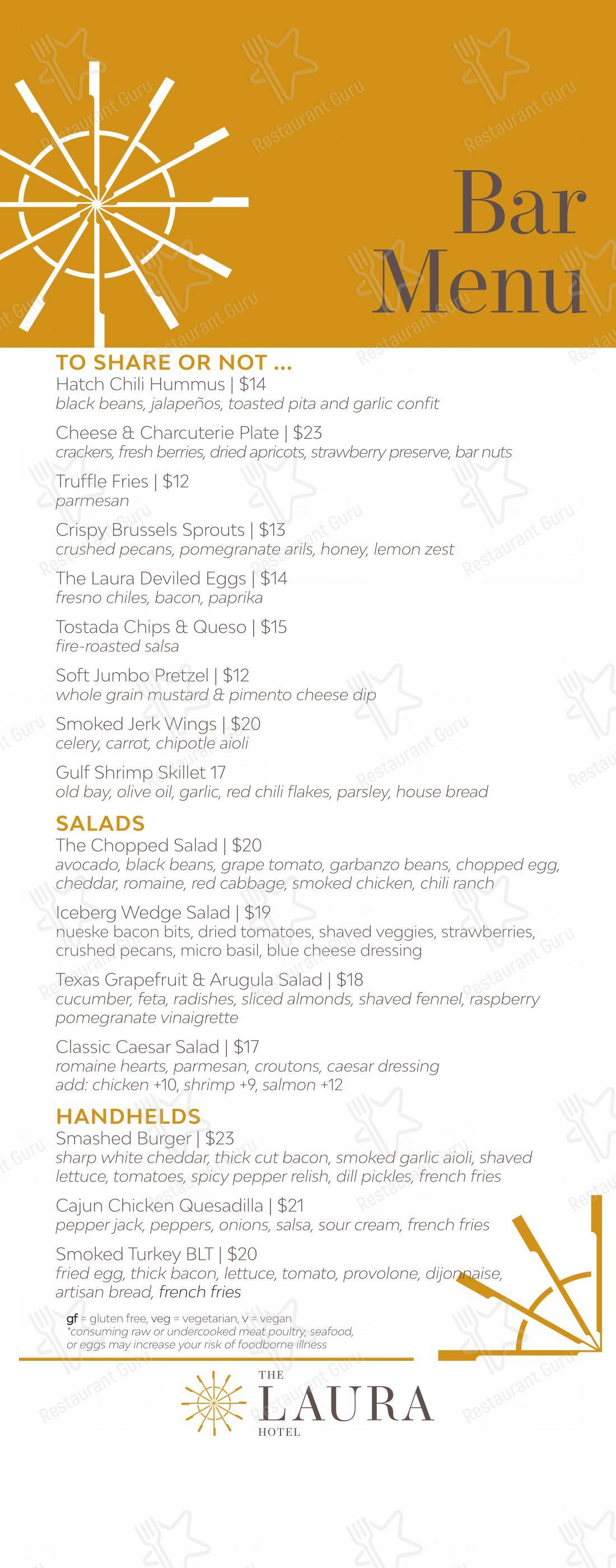 Menu at The Deck at The Laura Hotel pub & bar, Houston