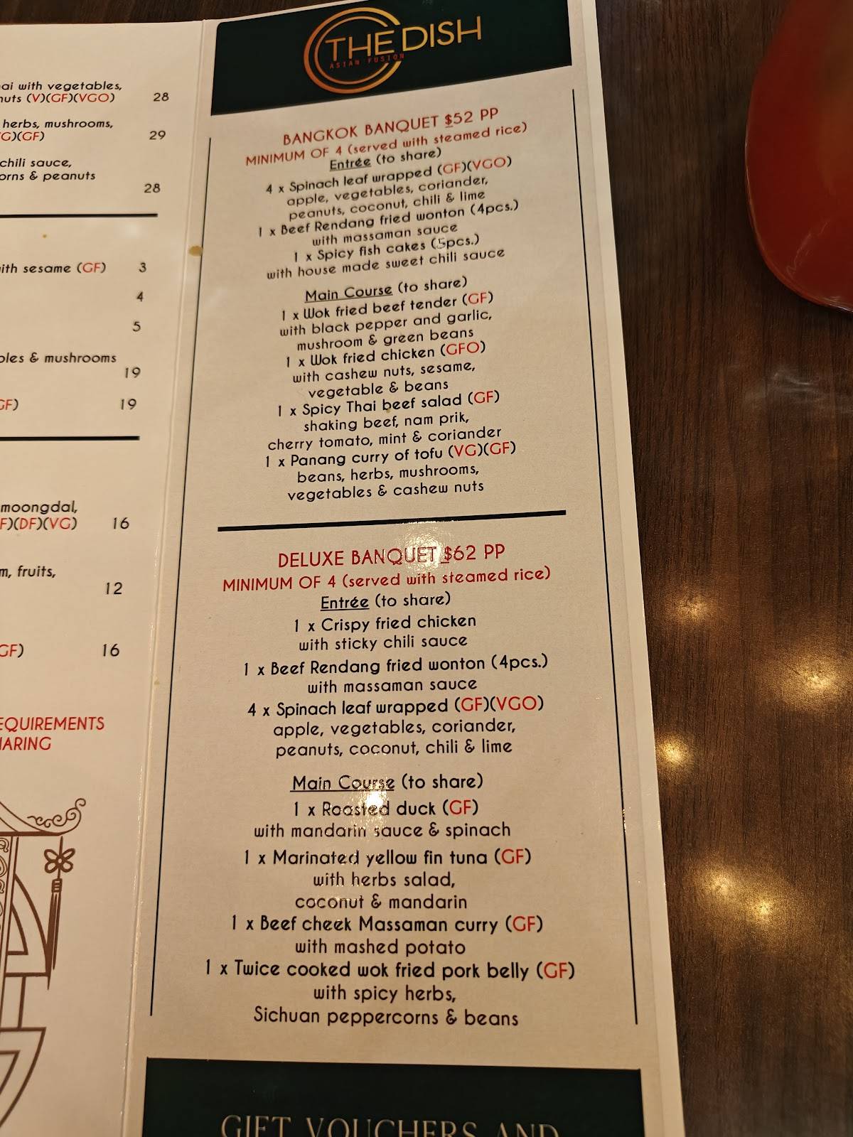 Menu at The Dish restaurant, Christchurch