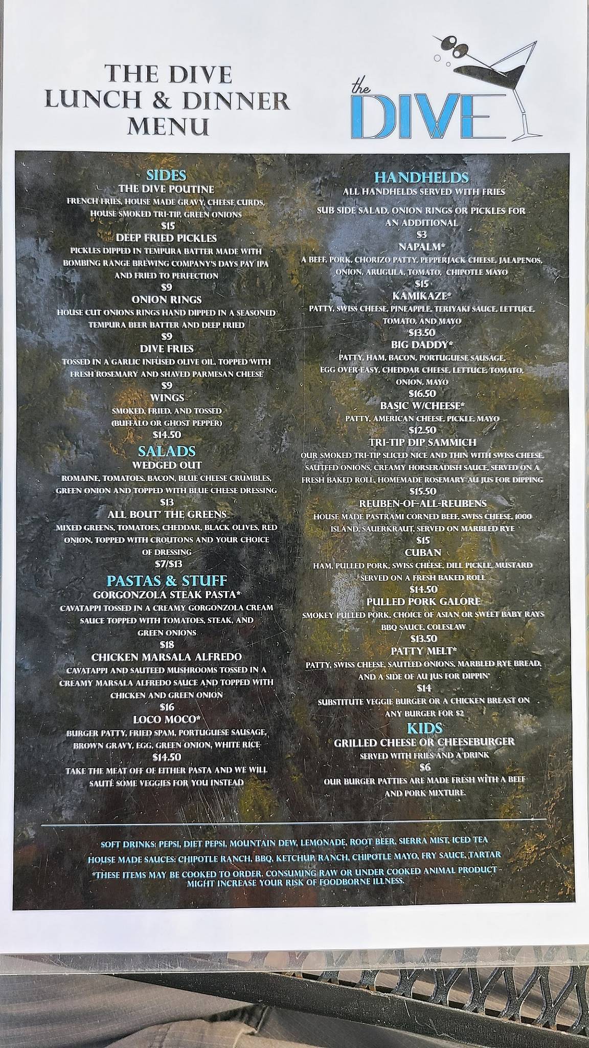 Menu at The Dive pub & bar, Richland