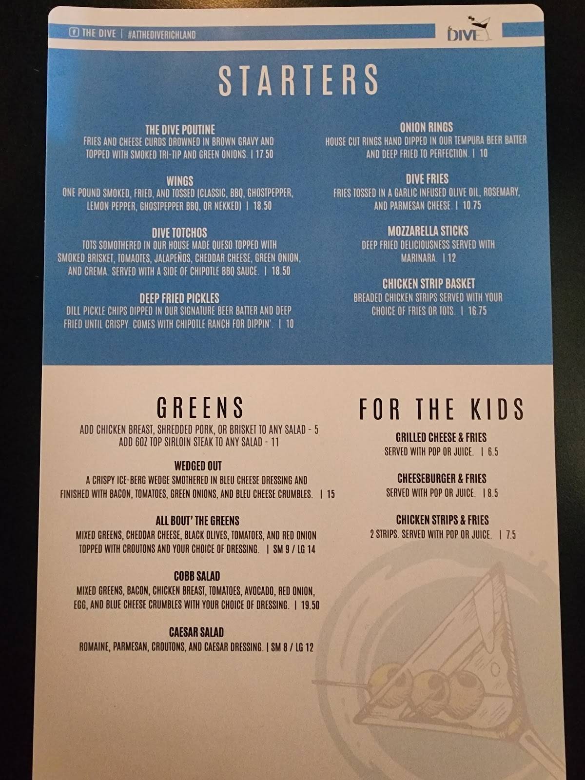 Menu at The Dive pub & bar, Richland
