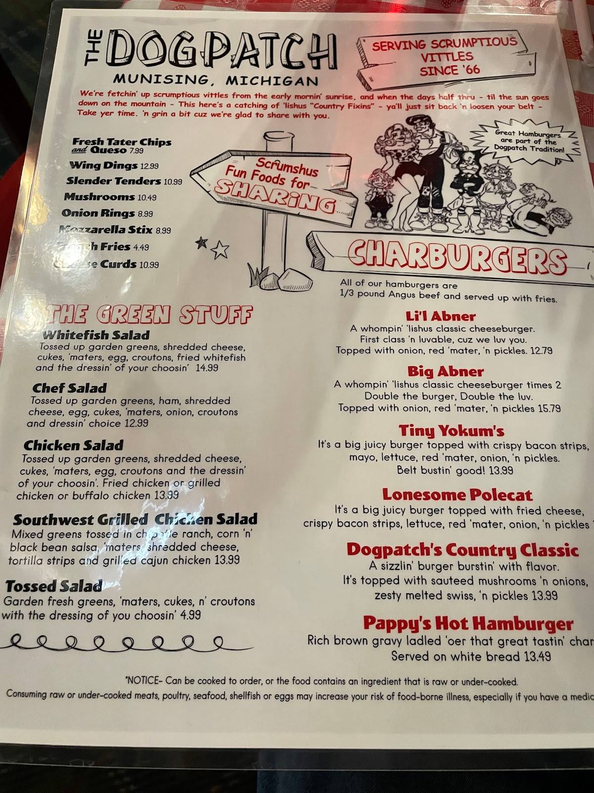 Menu at The Dogpatch Restaurant, Munising