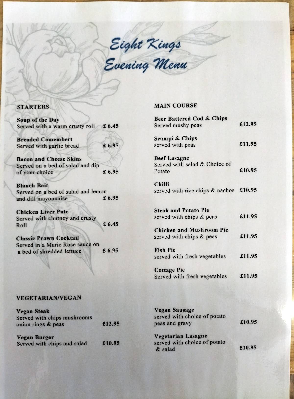 Menu at The Eight Kings pub & bar, Portland
