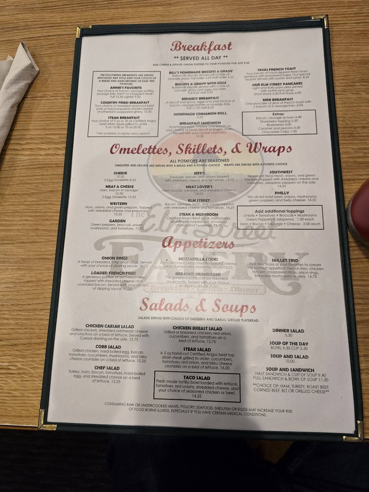 Menu at The Elm Street Eatery restaurant, Lebanon
