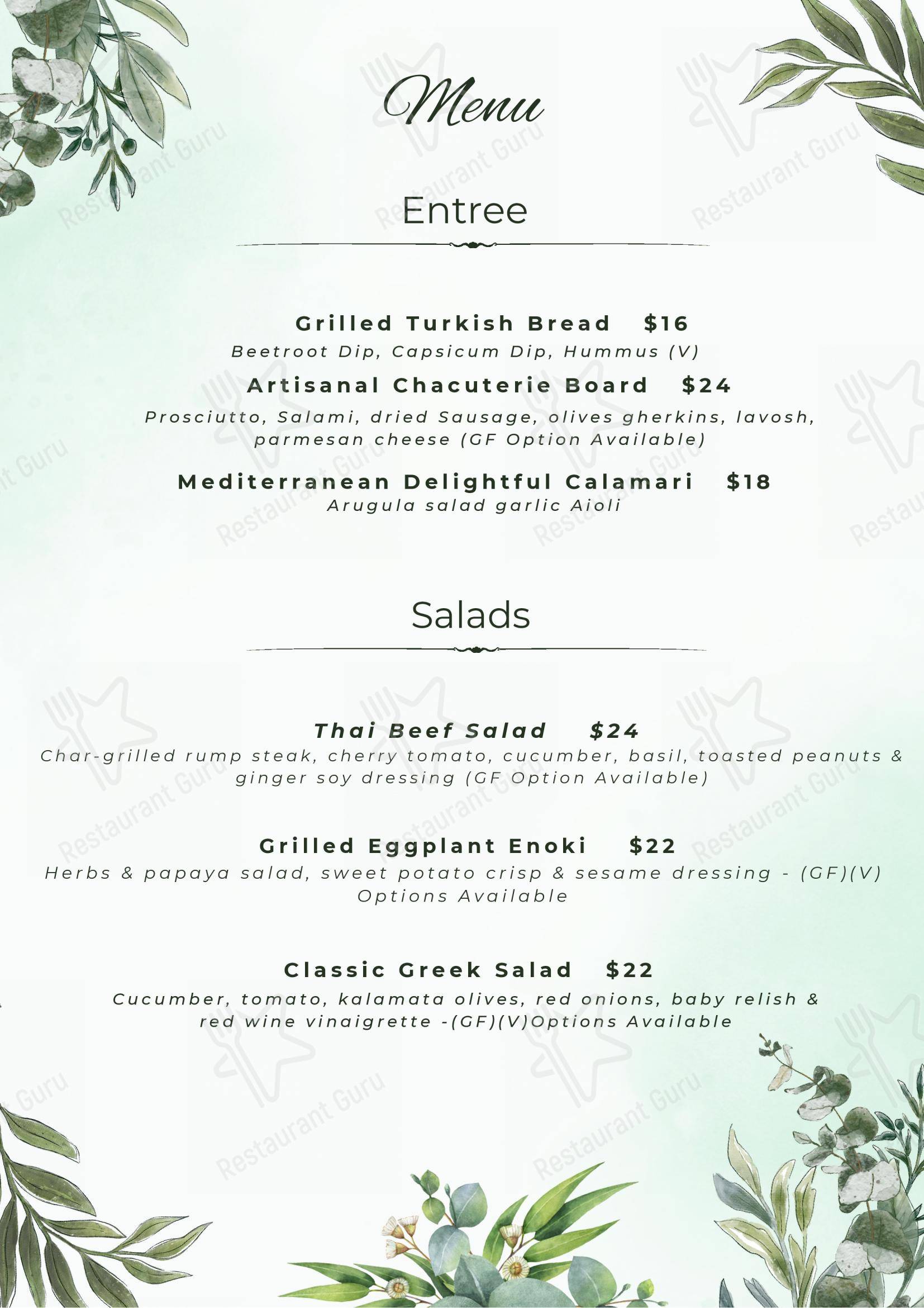Menu at The Eminence Restaurant& Bar, Williamstown